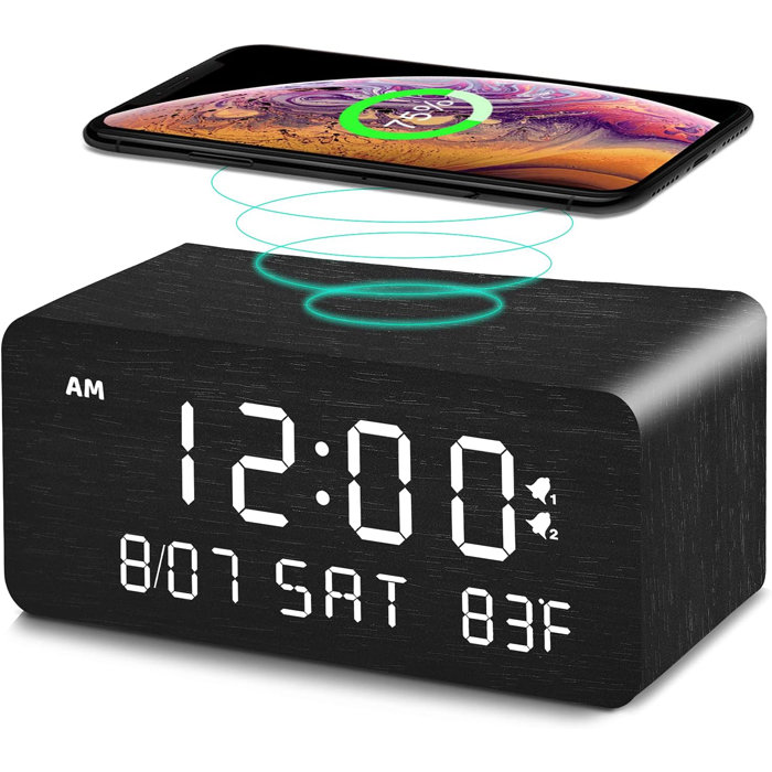 Ivy Bronx Gribbin Digital Solid Wood Electric Tabletop Clock | Wayfair