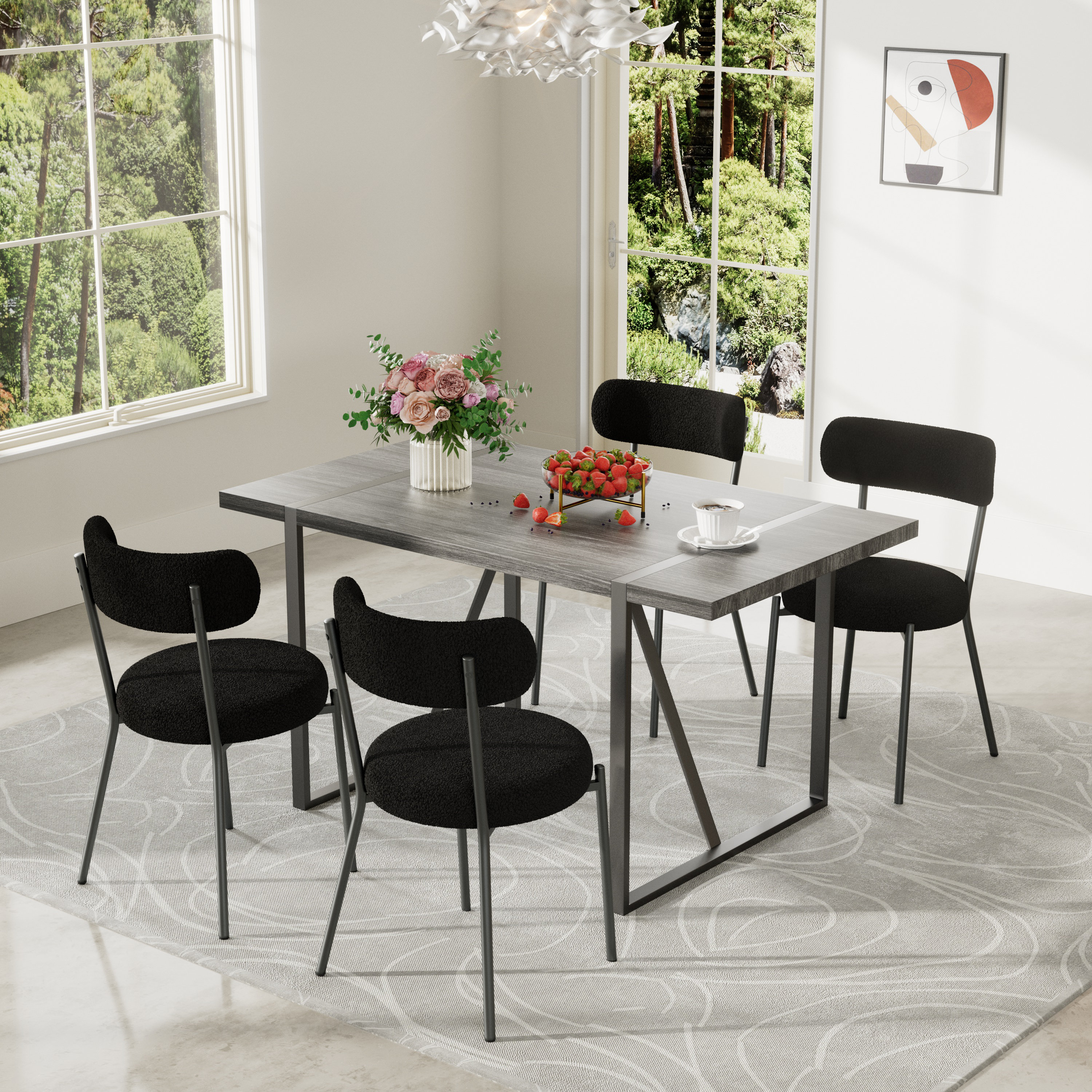 George Oliver Rectangular Dining Table Set with Teddy Fabric Dining Chairs | Wayfair