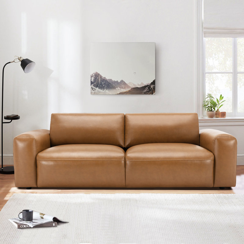 Wade Logan® Benthe 95'' Plush Vegan Leather Sofa & Reviews | Wayfair