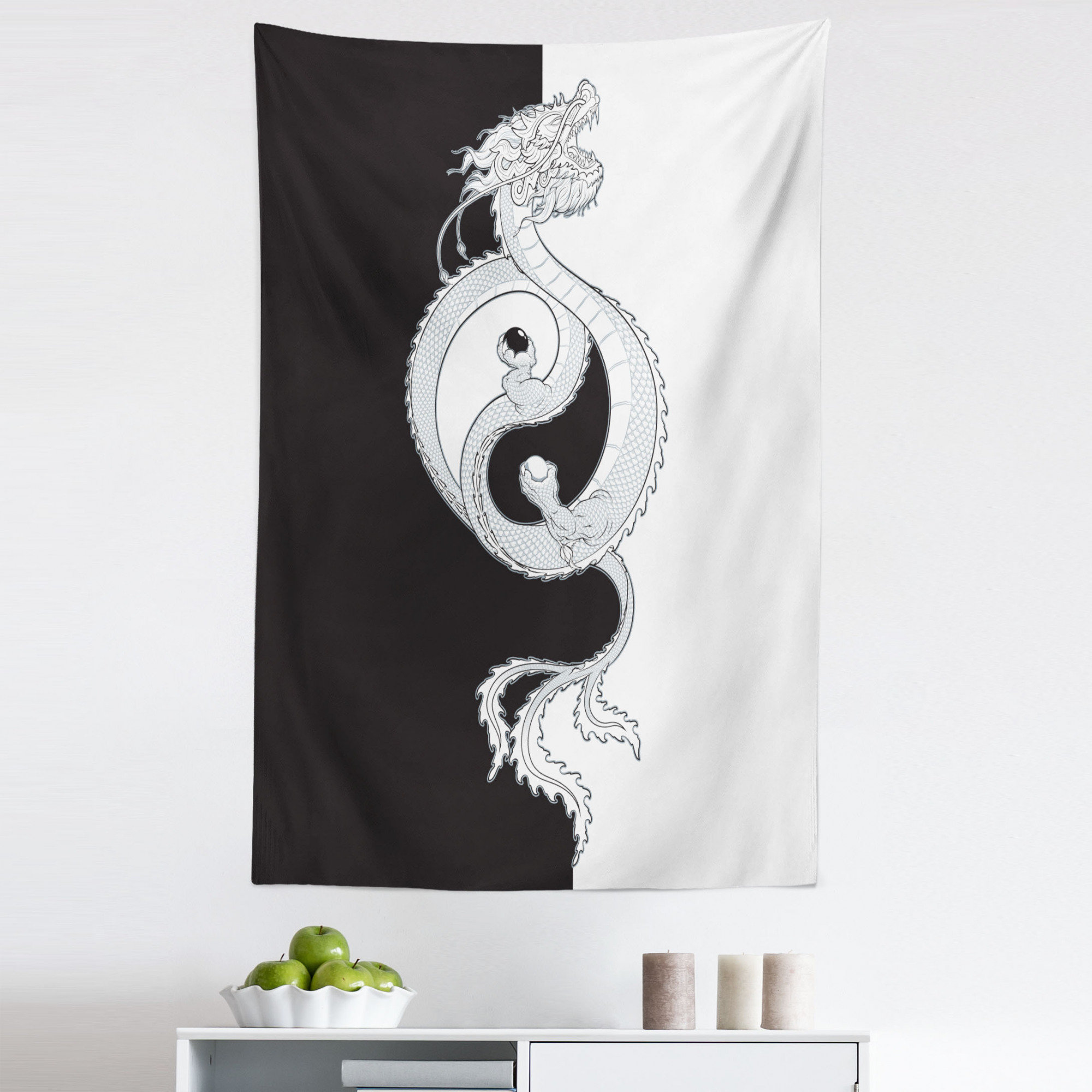East Urban Home Kung Fu Tapestry, Oriental Themed Swirling Dragon With ...