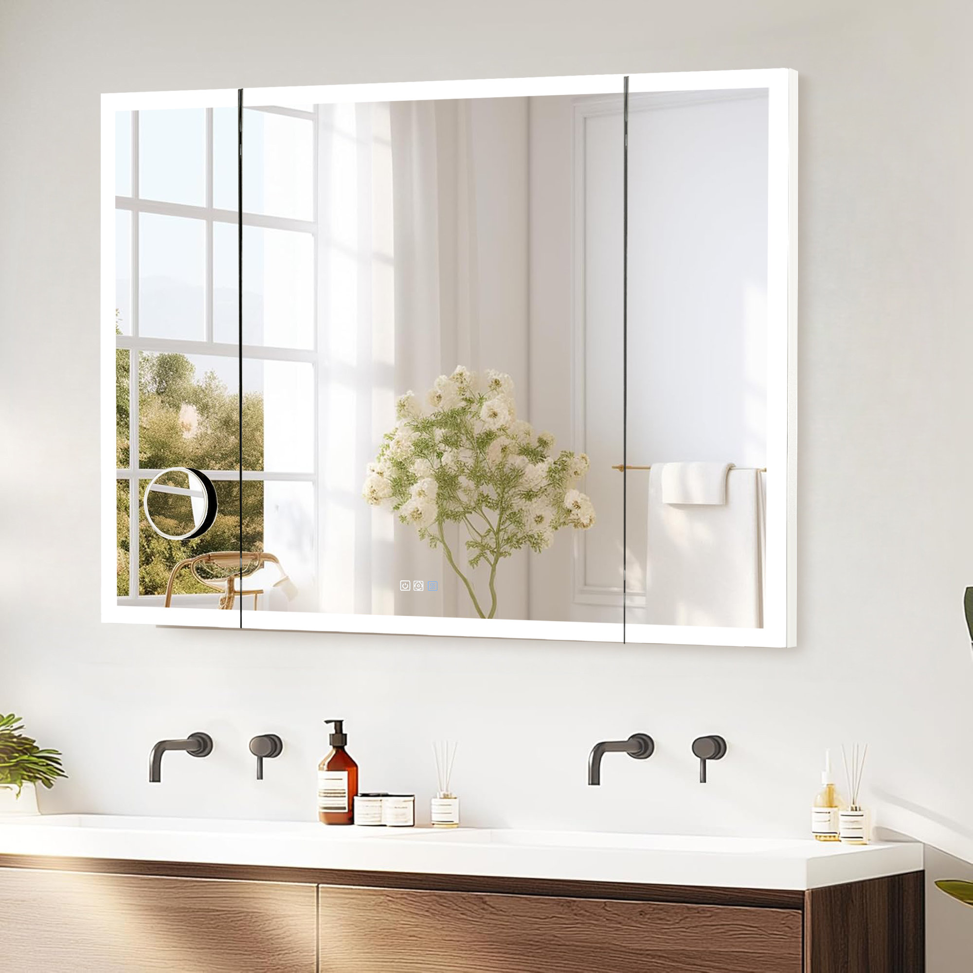 BERETIX Tri-Fold Wall Mirror with Backlit, Front-lighted, Removable 10x ...