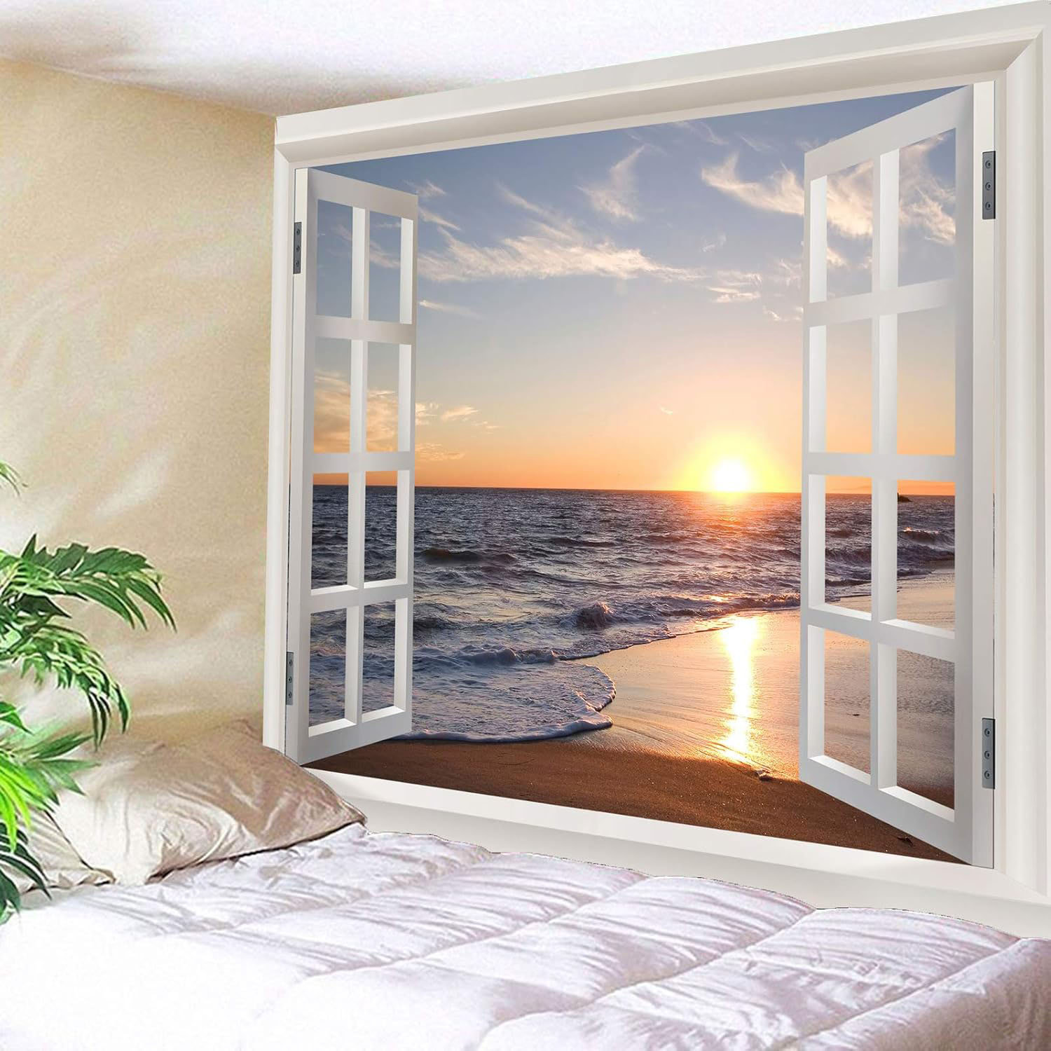 AMIPOR Homiest 3D Ocean Tapestry Wall Hanging Sun Sunset Sea Beach ...