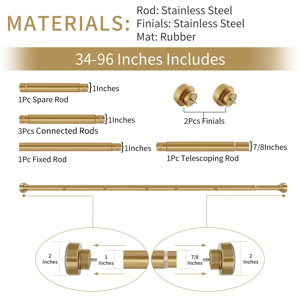 QOLFER Straight Wall Mounted Optional Shower Curtain Rod & Hook Set ...