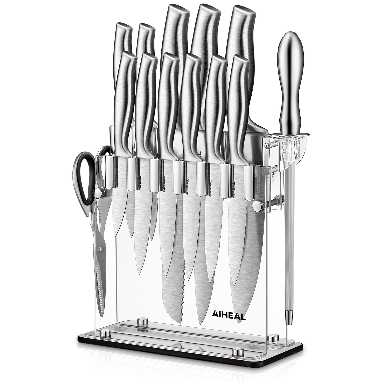 Aiheal 14 Pieces Knife Set with Acrylic Knife Stand, No Rust and Super ...