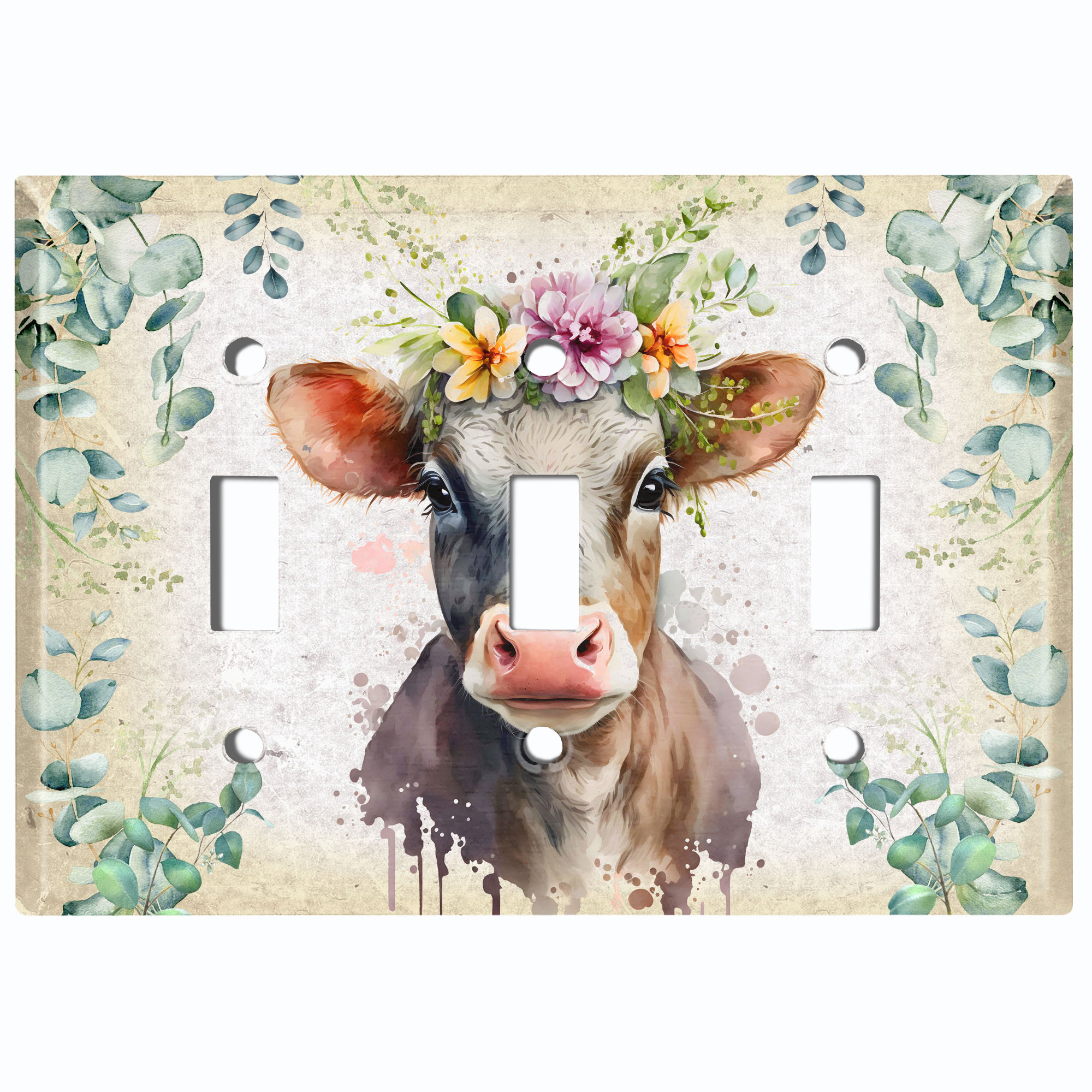 WorldAcc Metal Light Switch Plate Outlet Cover (Cute Cow Animal Flower ...