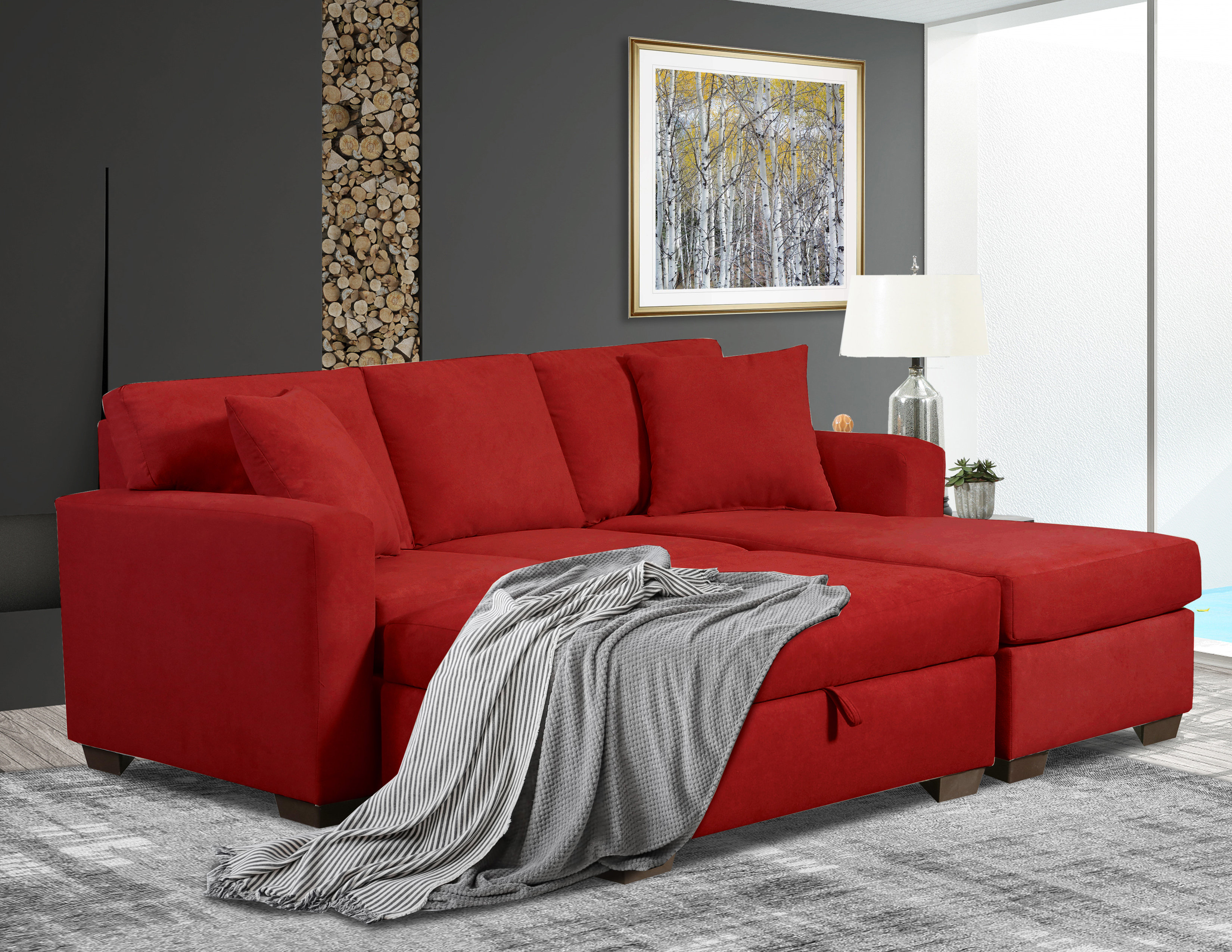 Latitude Run® Tretha 2 Piece Reversible Chaise Sectional with Storage ...