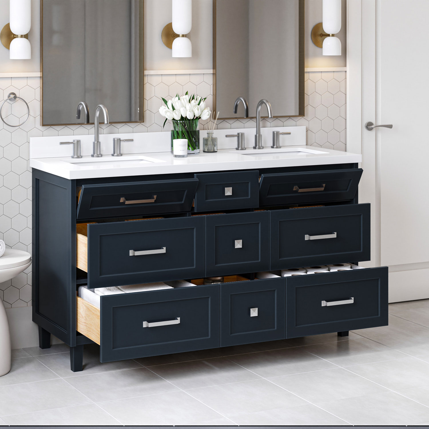 Ariel Bath Ariel Monroe 61 Inch Double Rectangular Sink Bathroom Vanity ...