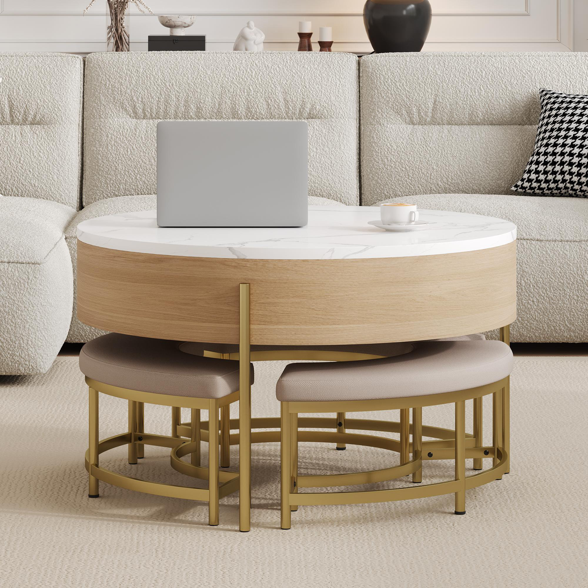 Latitude Run® Modern Round Lift-Up Coffee Table with Storage Space ...