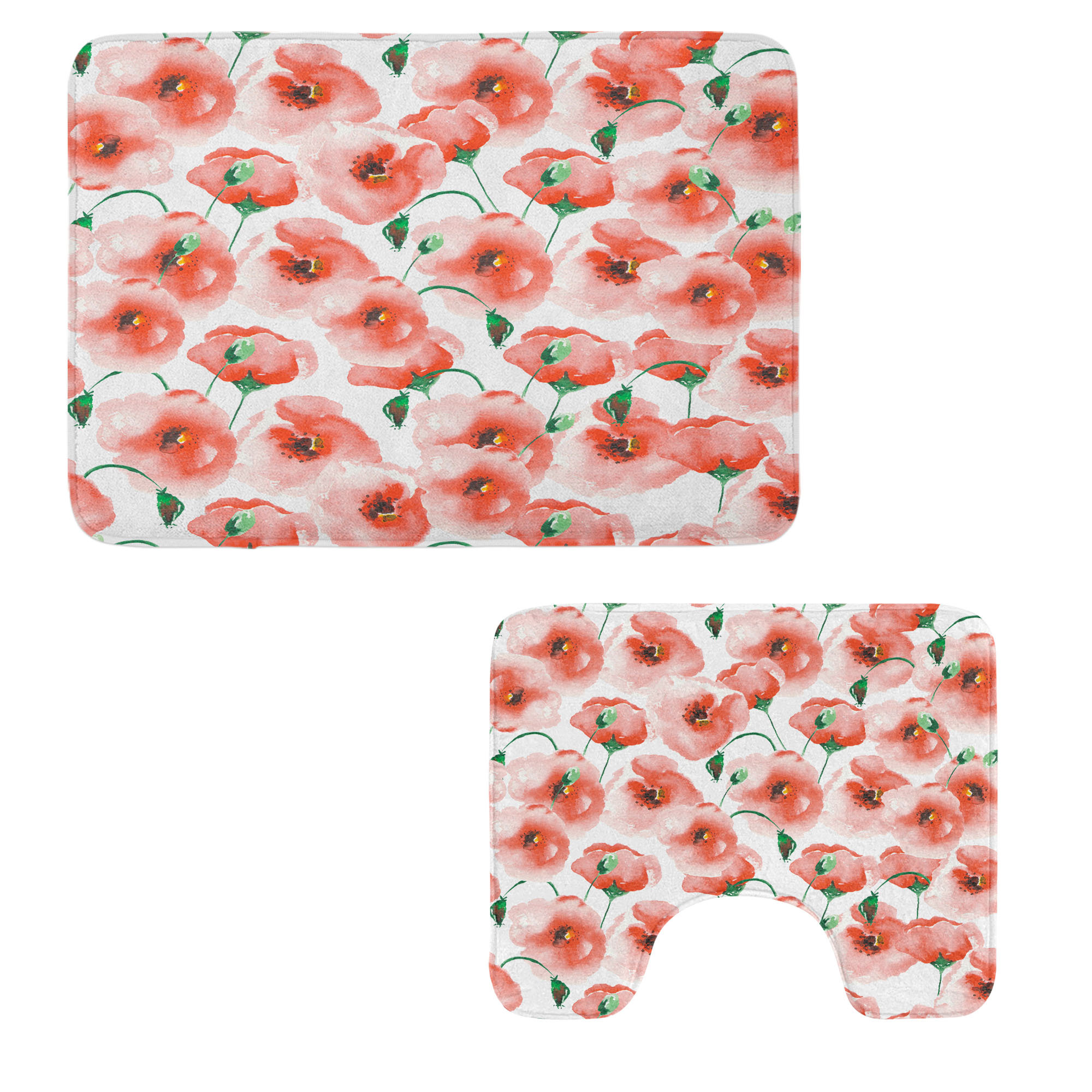 East Urban Home Poppy Flower Bathroom Rug Set 2 Pieces Rectangle ...