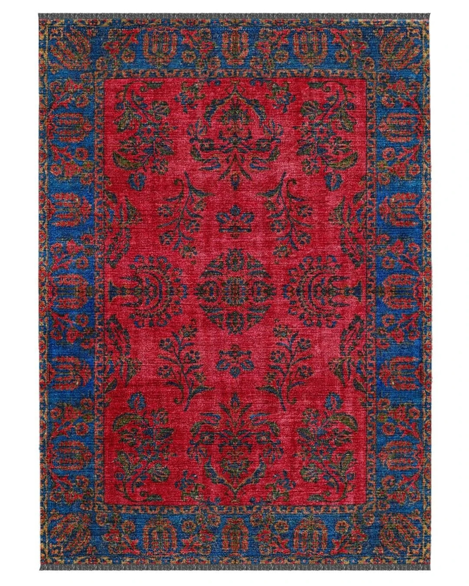 Dakota Fields Cece Oriental Red Blue Machine Woven Cotton Polyester ...