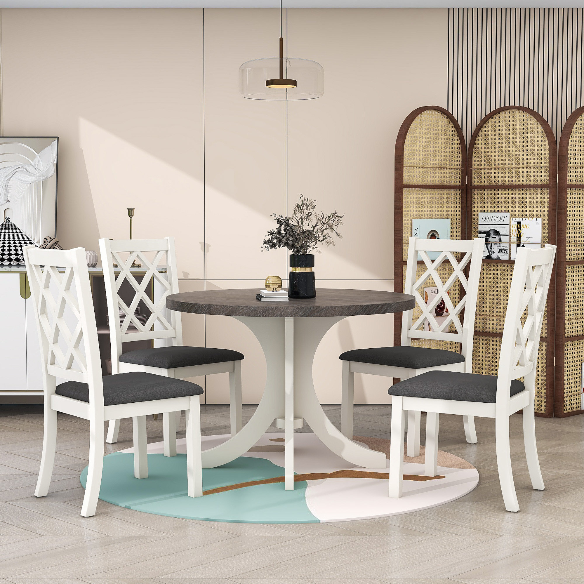 August Grove Bouler 5-Piece Dining Table Set, Kitchen Round Table with ...