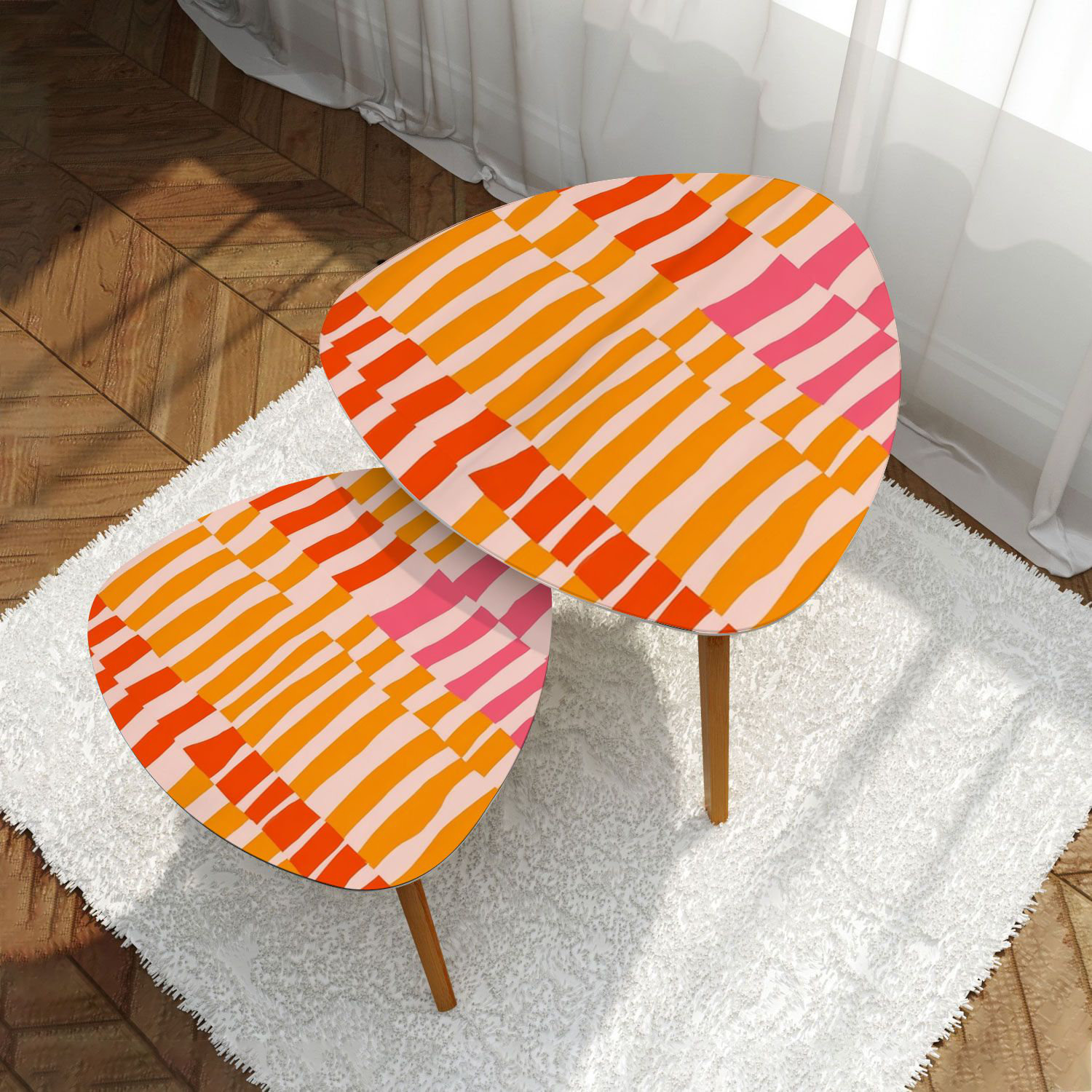George Oliver Triangle Nesting Coffee Table Set of 2 Abstract vertical multicolored stripes row ...