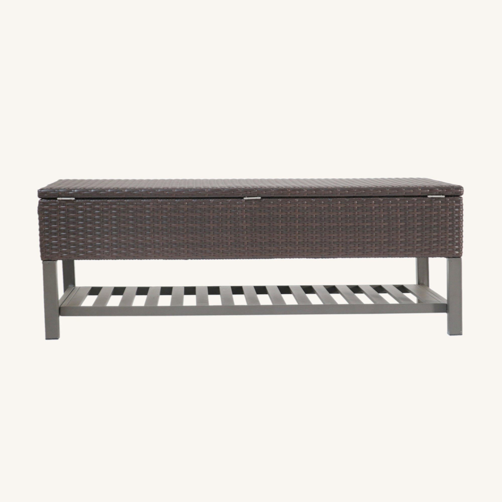 Latitude Run® Versatile Outdoor Wicker Storage Bench With Metal Rack ...