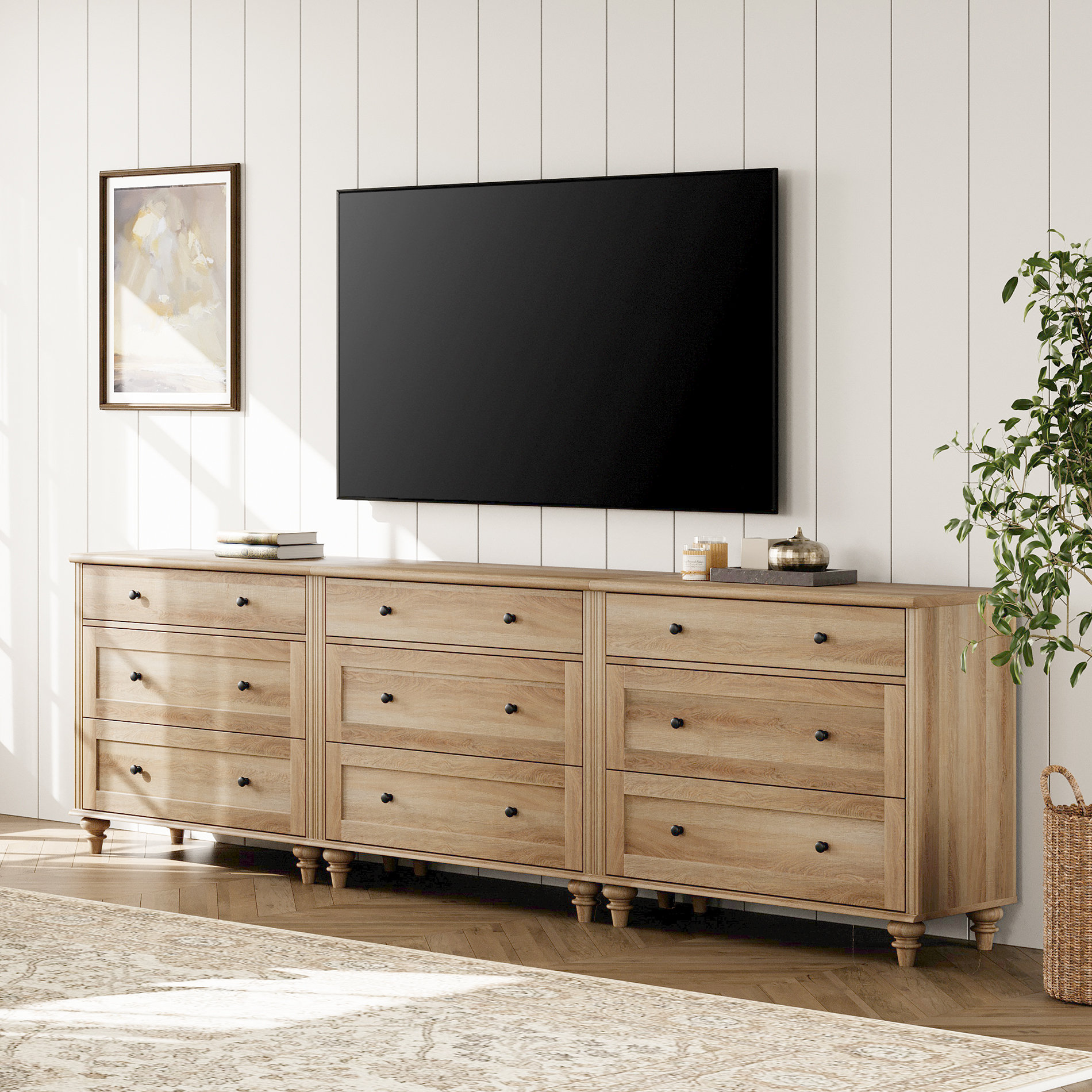 Alcott Hill® 100 Inch TV Stand With 9 Drawers, Wood TV Cabinet ...