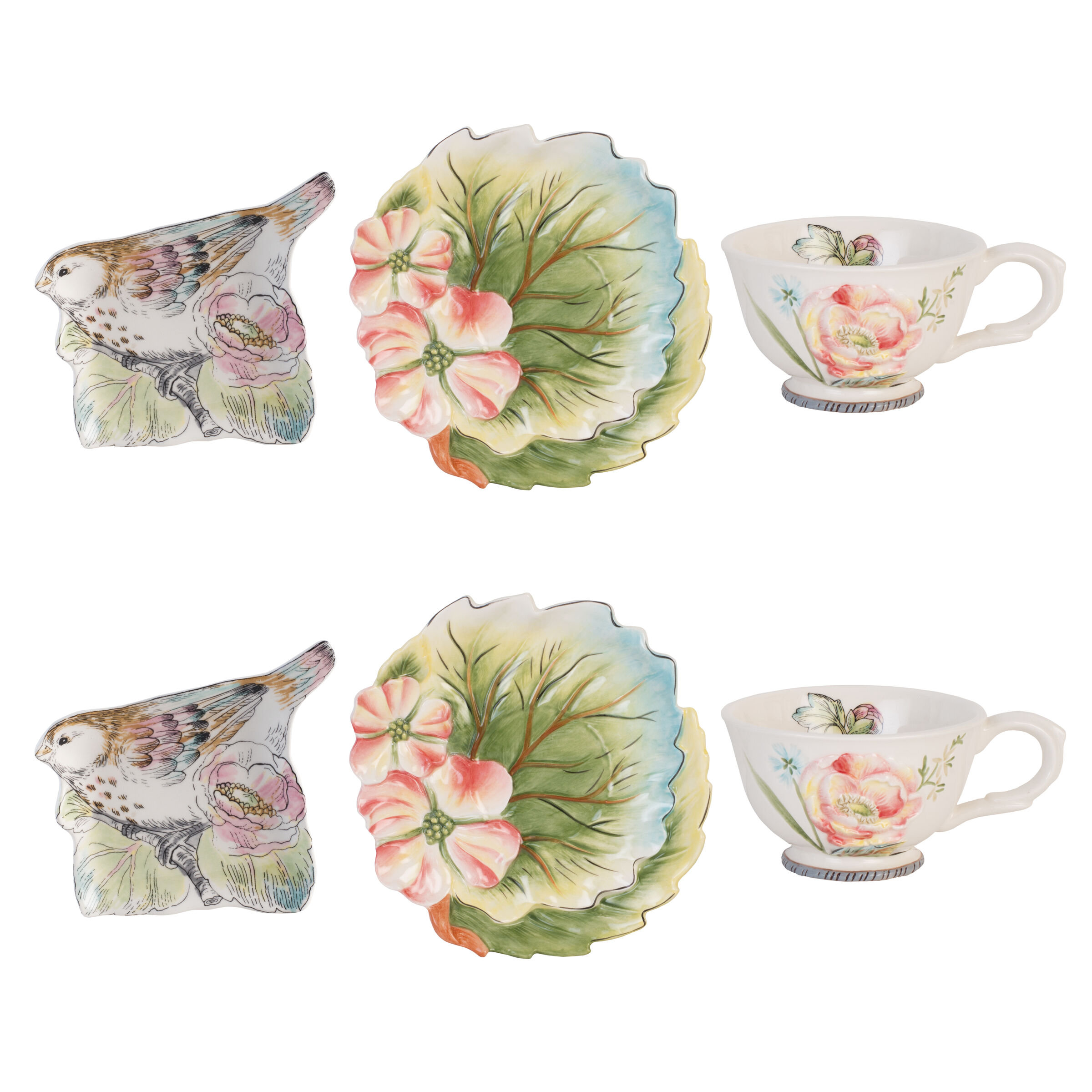 Fitz And Floyd English Garden Teacup, Saucer And Tea Rest, 6 Piece ...