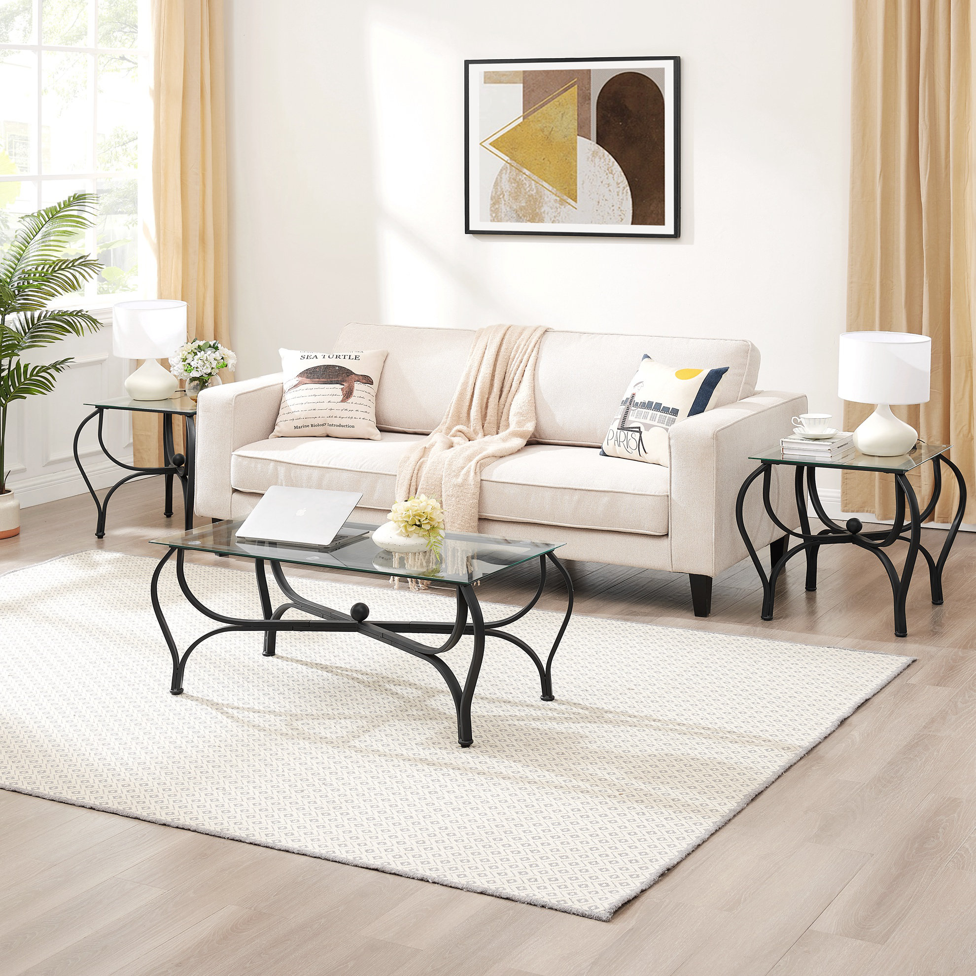 Red Barrel Studio® 3-Piece Coffee Table Set, Rectangle Design With 2 ...