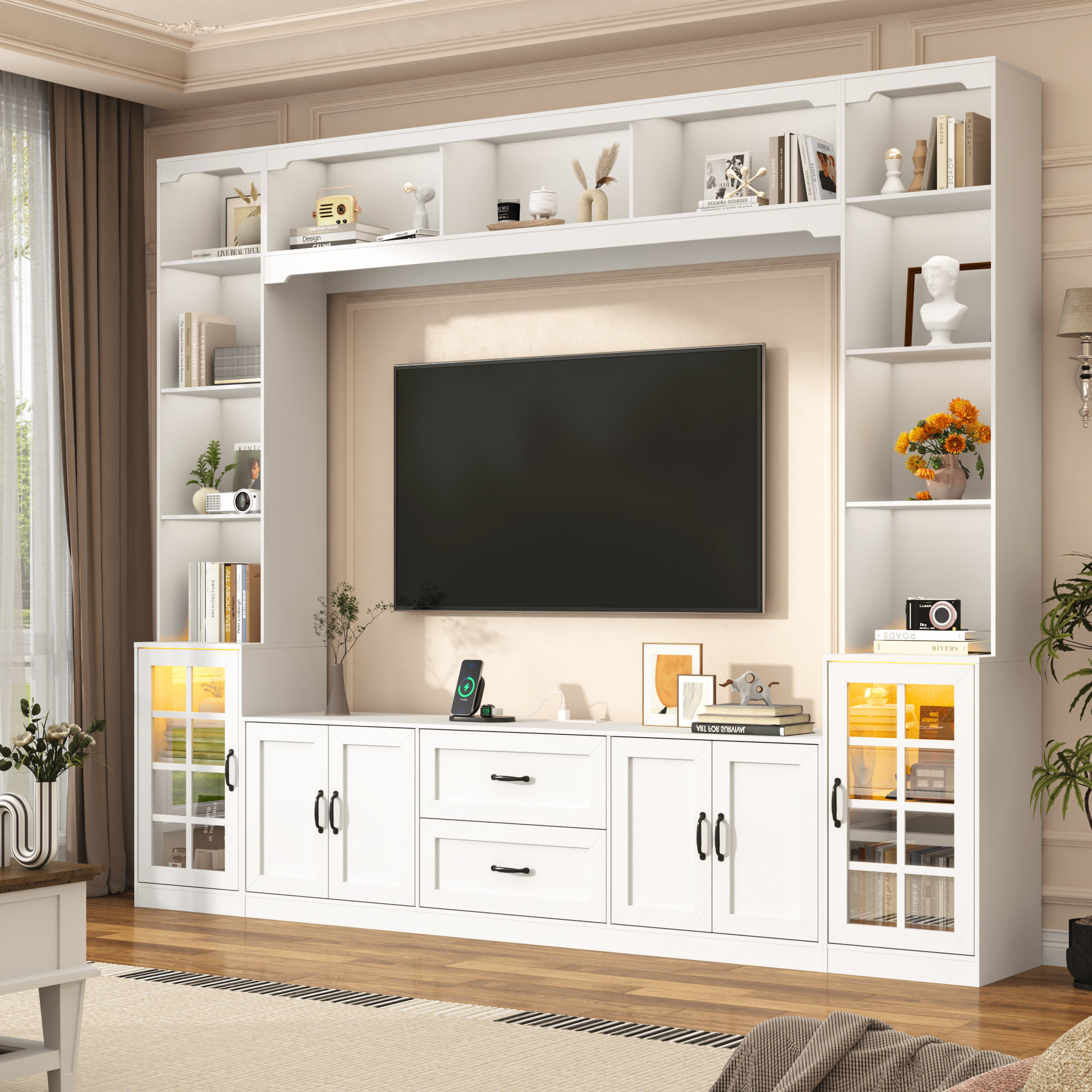 Ivy Bronx 106" Wall Unit Tv Stand With Bookshelves – Large Black ...