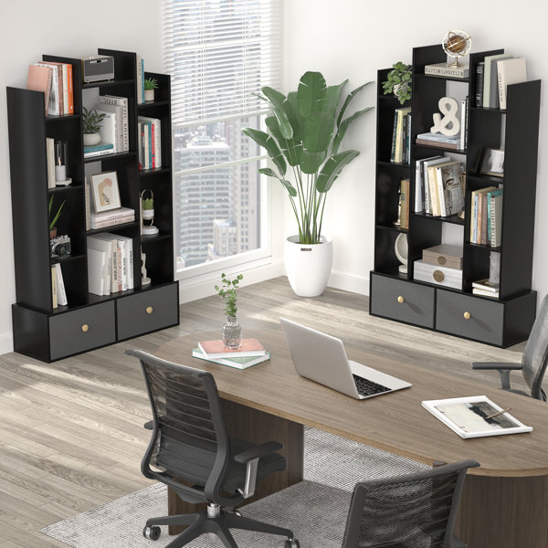 Ebern Designs Geometric Storage Bookcase With 2 Drawers | Wayfair