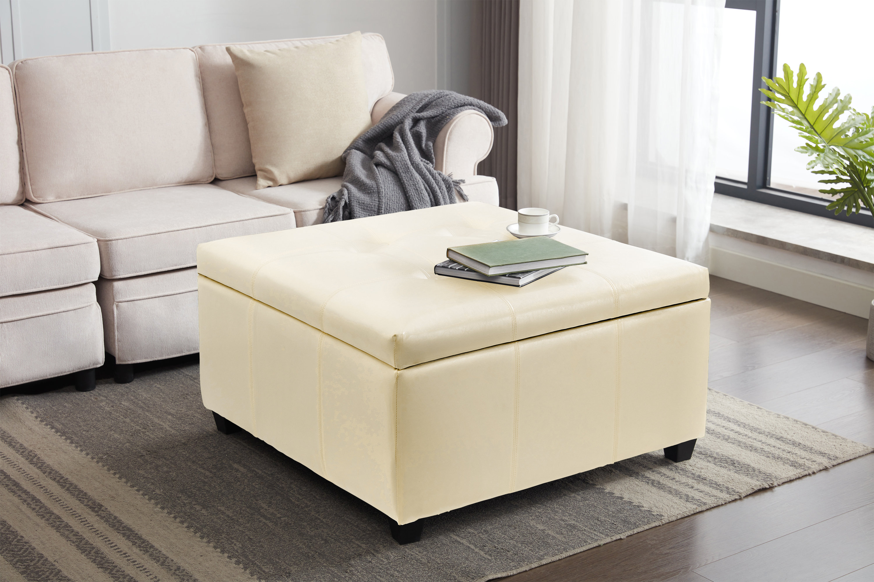 Ebern Designs Amariyah Faux Leather Square Storage Ottoman - Wayfair Canada