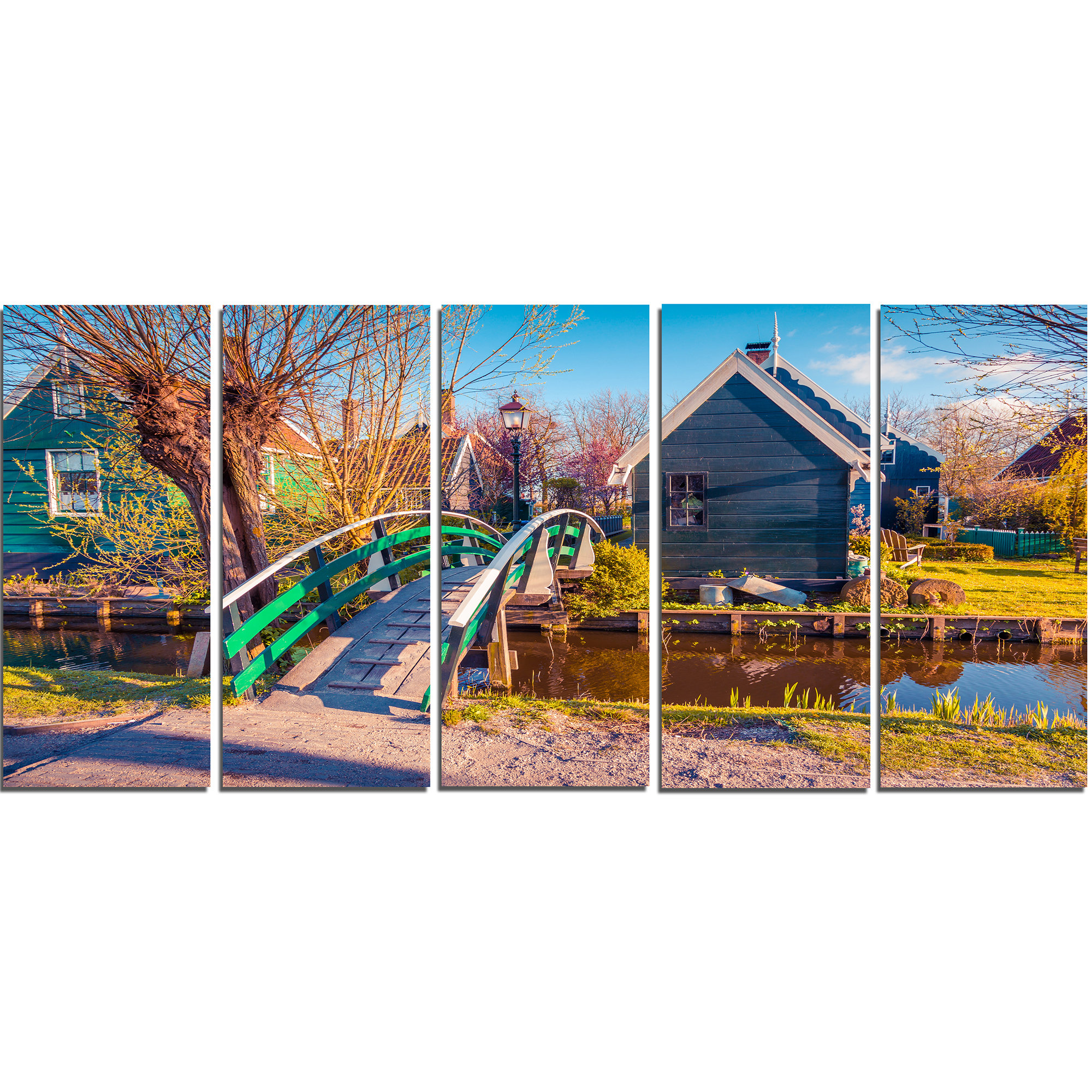 Design Art 'Dutch Buildings in Zaanstad Village' 5 Piece Photographic ...