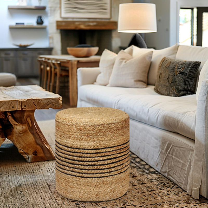 Dakota Fields Cylindrical Jute Cotton Footstool | Wayfair