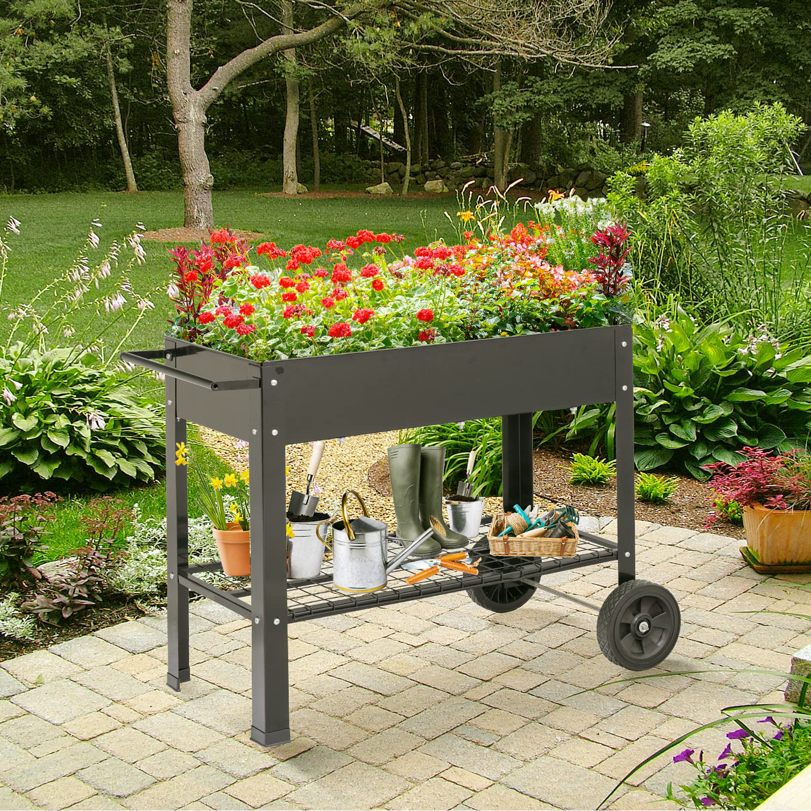 Arlmont & Co. Elevated Mobile Raised Ergonomic Metal Planter Garden Bed ...