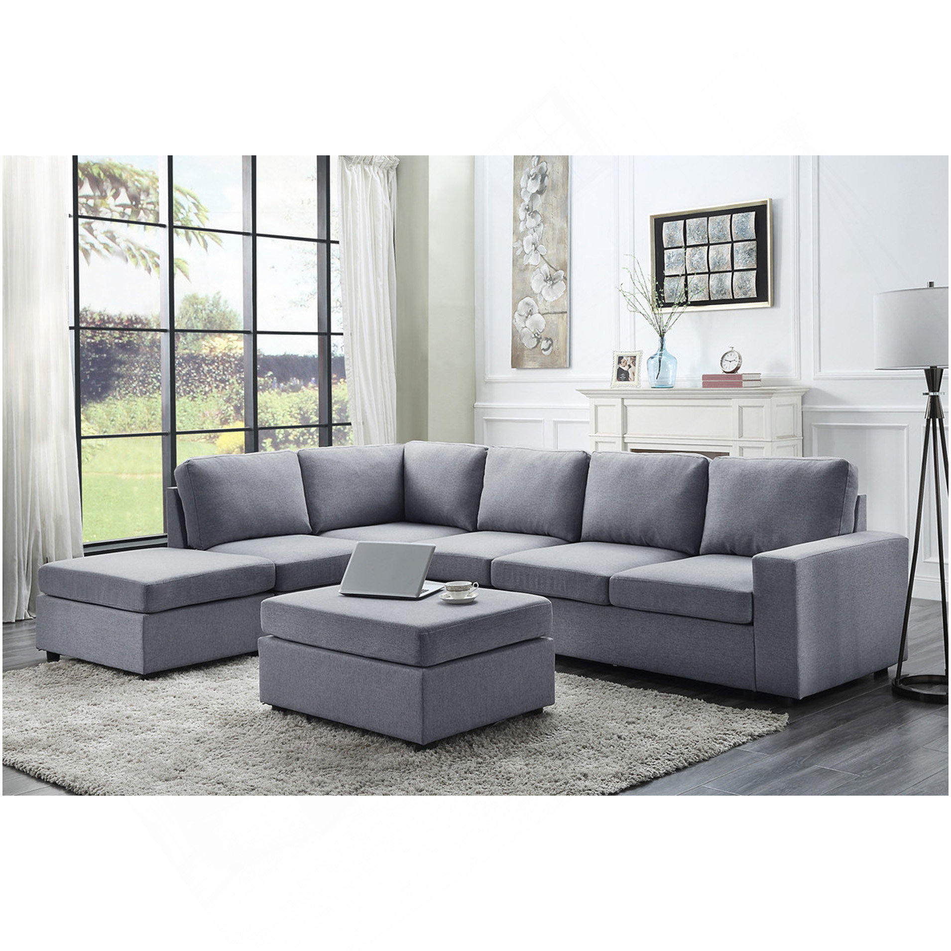 Latitude Run® Cassia 120" Modular Sectional Sofa With Ottoman Linen ...