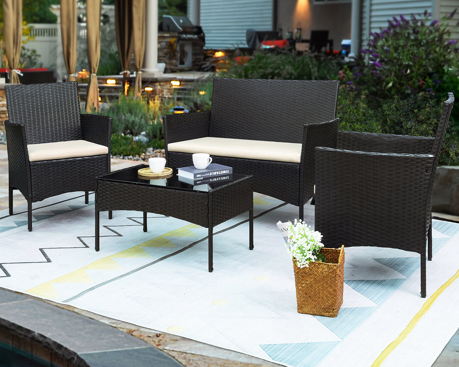 Brayden Studio® Donn 4 Piece Rattan Sofa Seating Group with Cushions ...