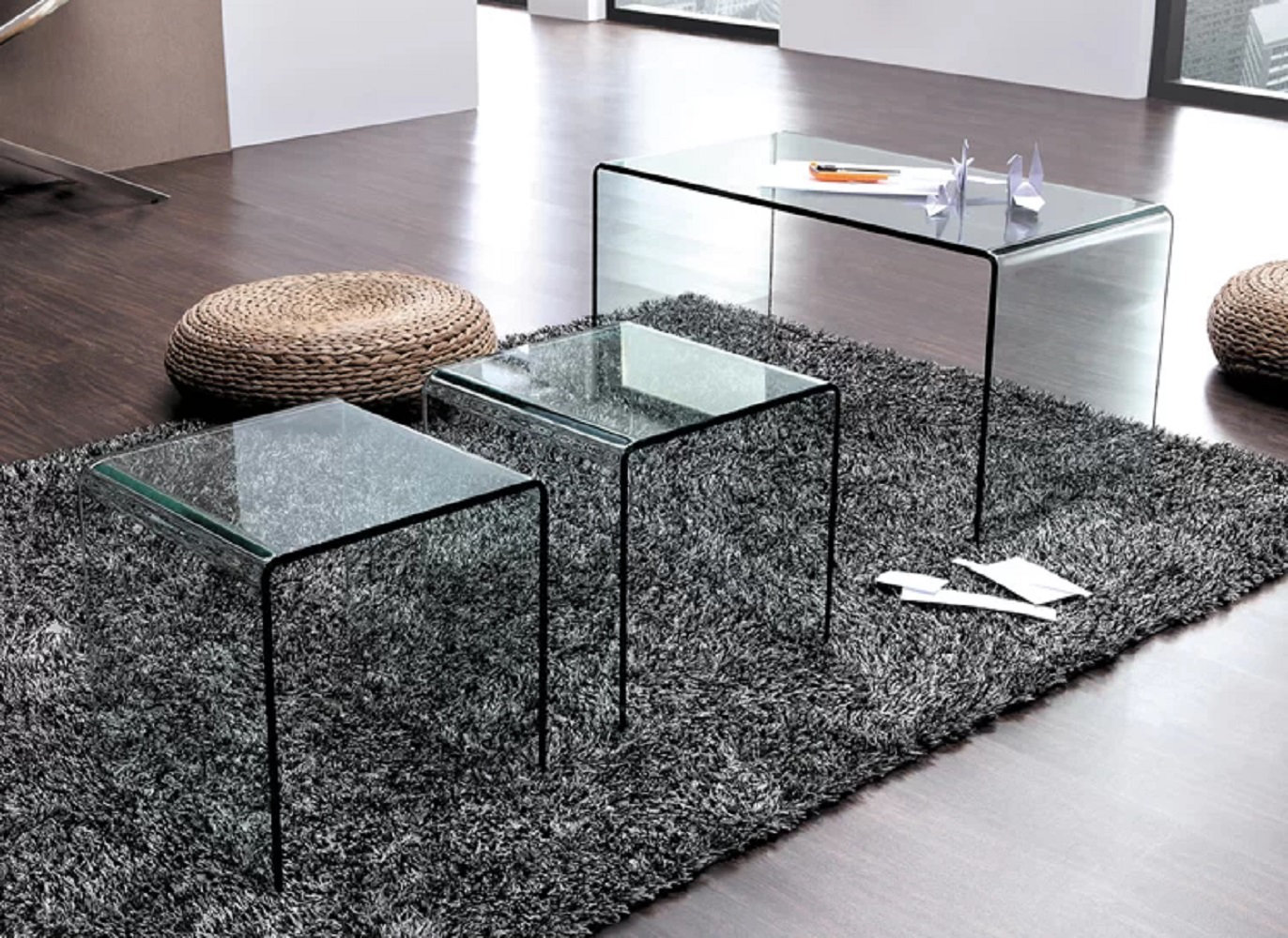 Herta 3 Piece Glass Top Living Room Table Set
