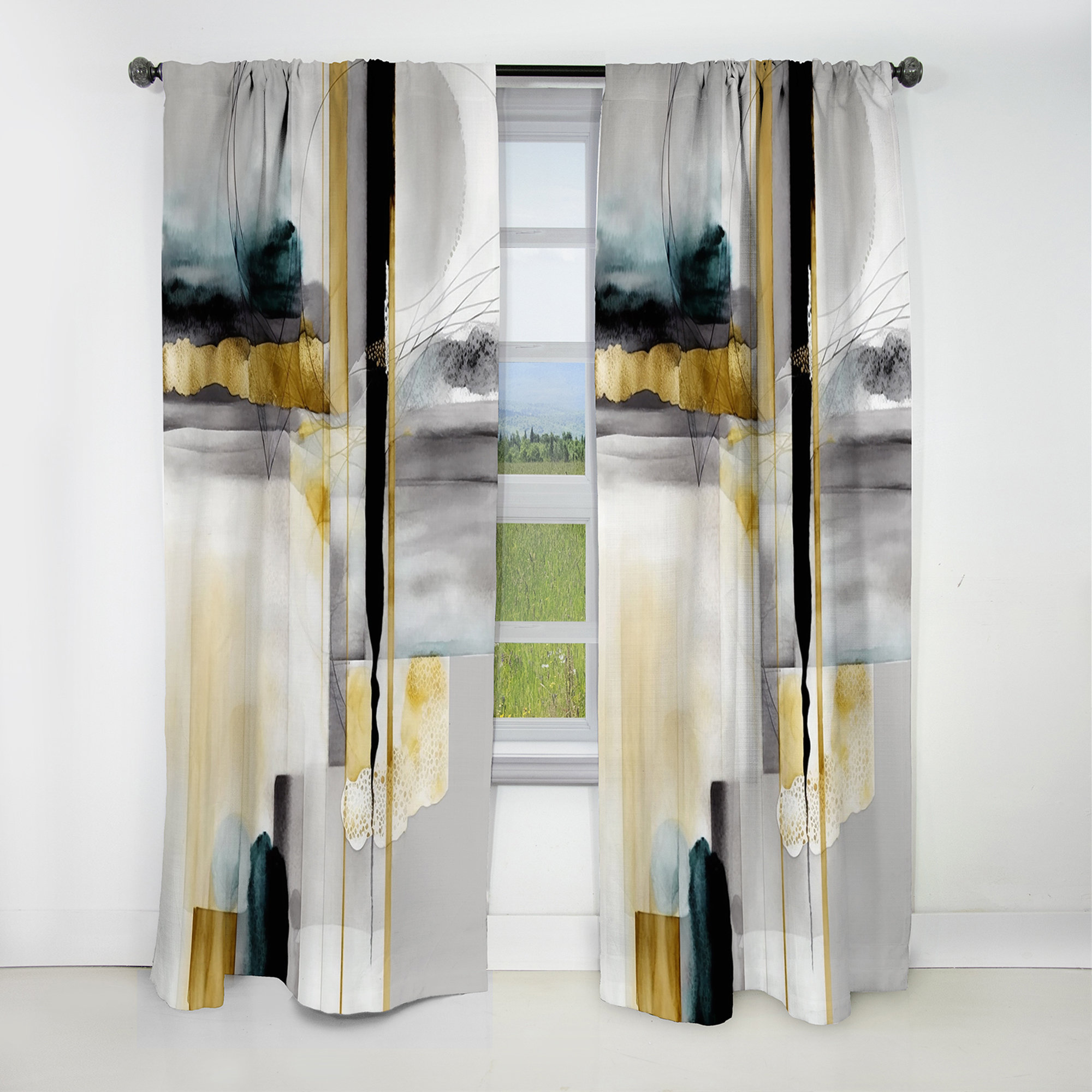 Design Art Abstract Transitional Shapes Black IV - Shapes Curtain ...