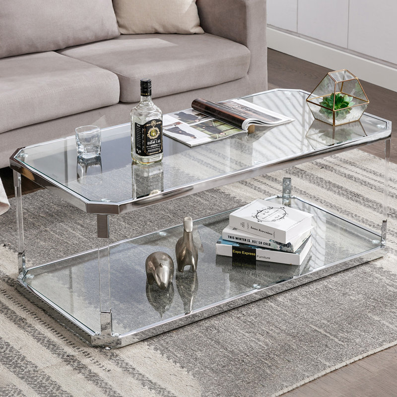Ivy Bronx Lennert Rectangular Glass Coffee Table for Living Room ...