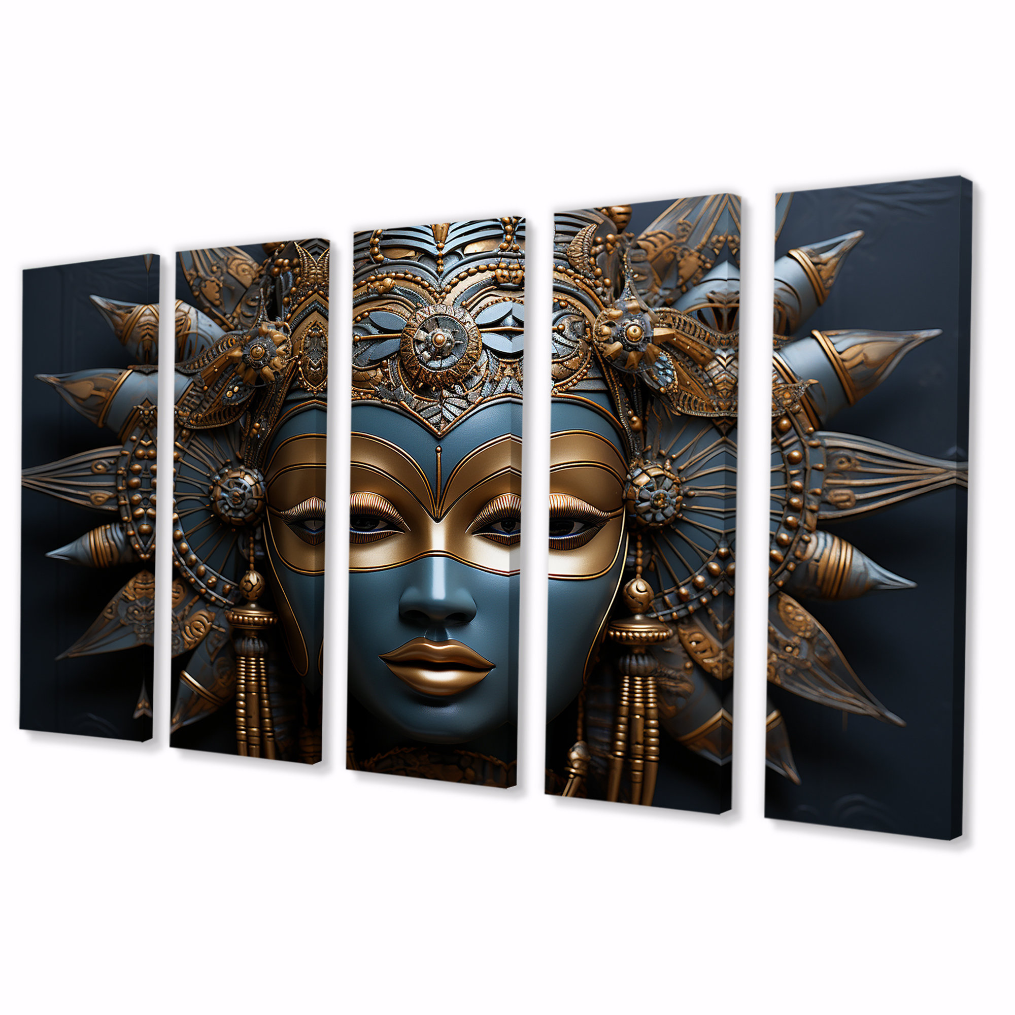 Mercer41 Black Mende Beauty Woman Mask - African Mask 5 Piece Wall Art ...
