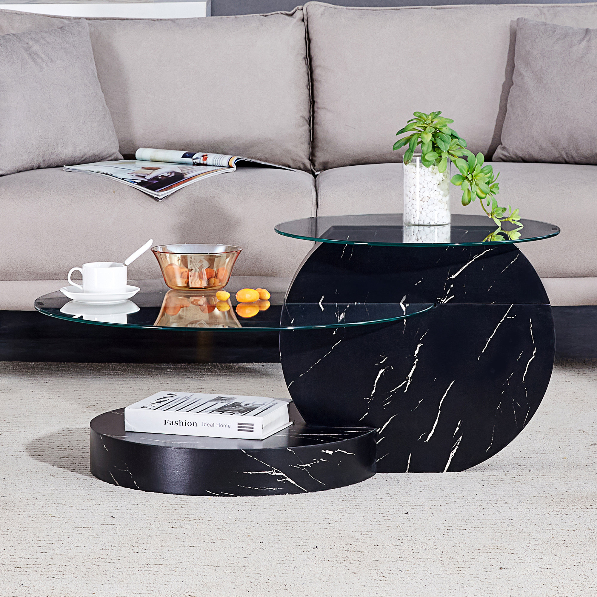 Ivy Bronx Modern And Practical Double-Deck Round Table. Double Storage ...