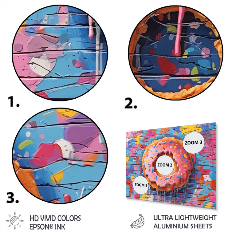 DesignArt Blue And Pink Pop Art Donuts I - Desserts Metal Wall Decor ...