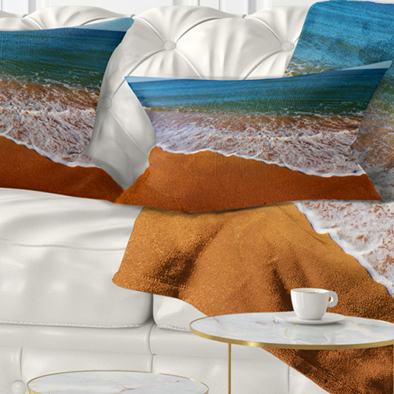 Design Art Summer Beach with White Waves - Sea & Shore Printed Throw Pillow | Wayfair