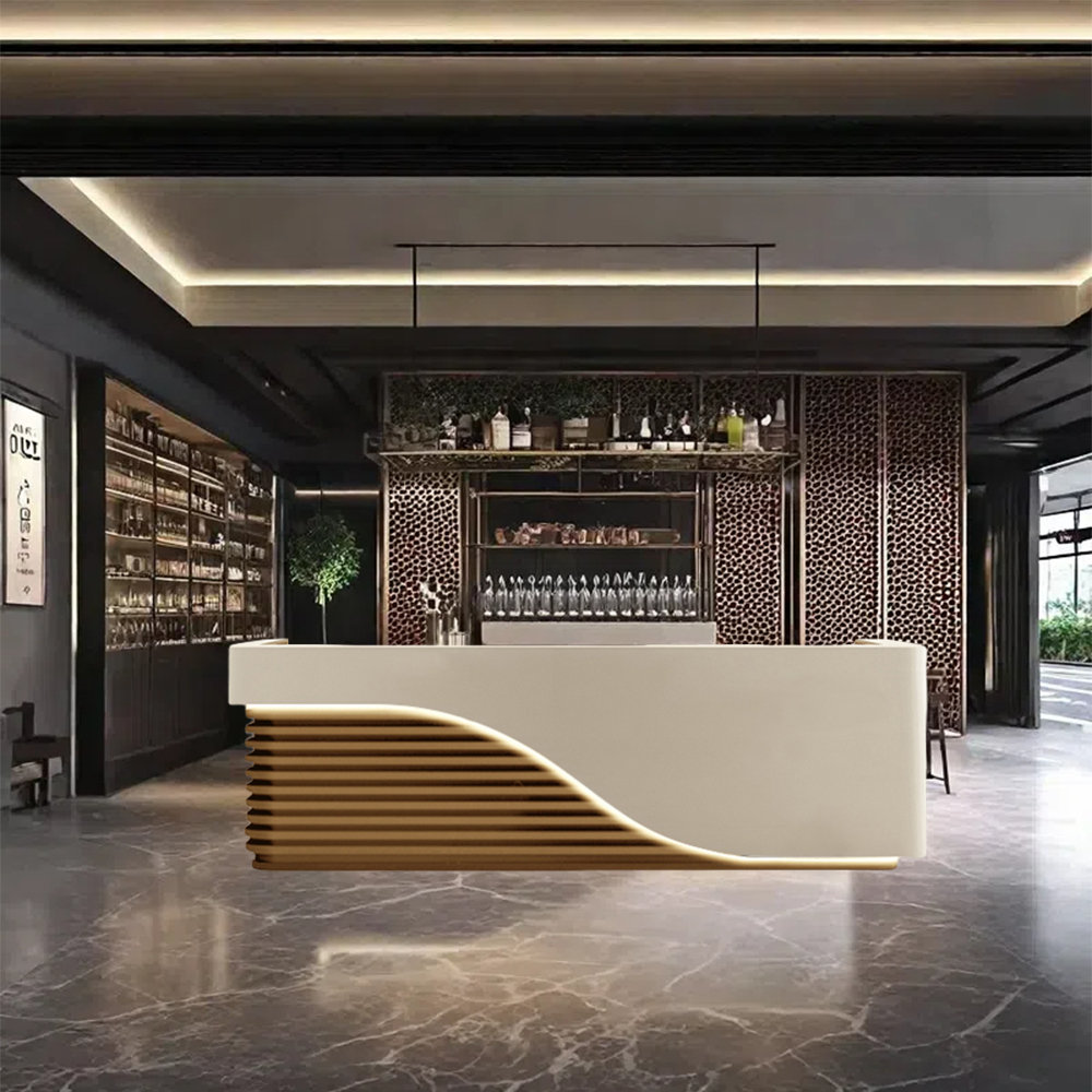 KPXU Bar Counter 102.36" Bar Counter Front Desk with Wine Storage ...