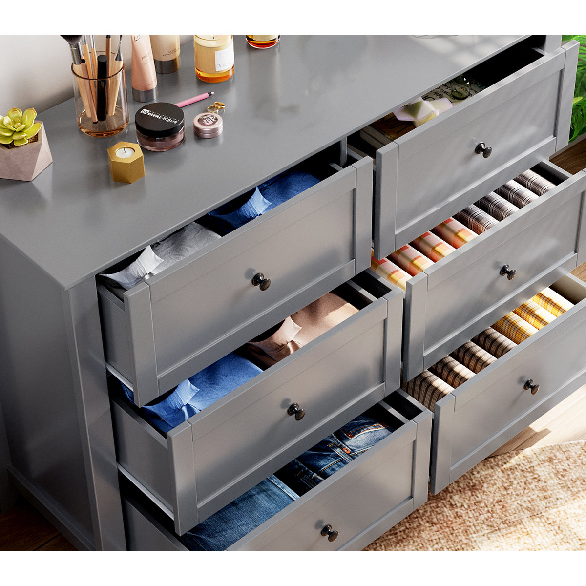 Winston Porter Grey 6 Chest Of Drawer Dresser, Modern Dresser With Deep ...