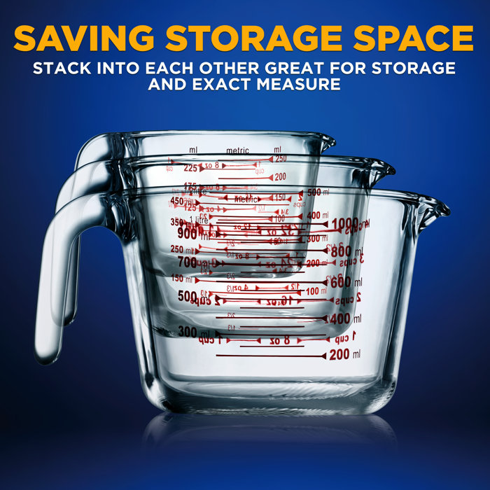 NutriChef 3 -Piece Glass Measuring Cup Set & Reviews | Wayfair