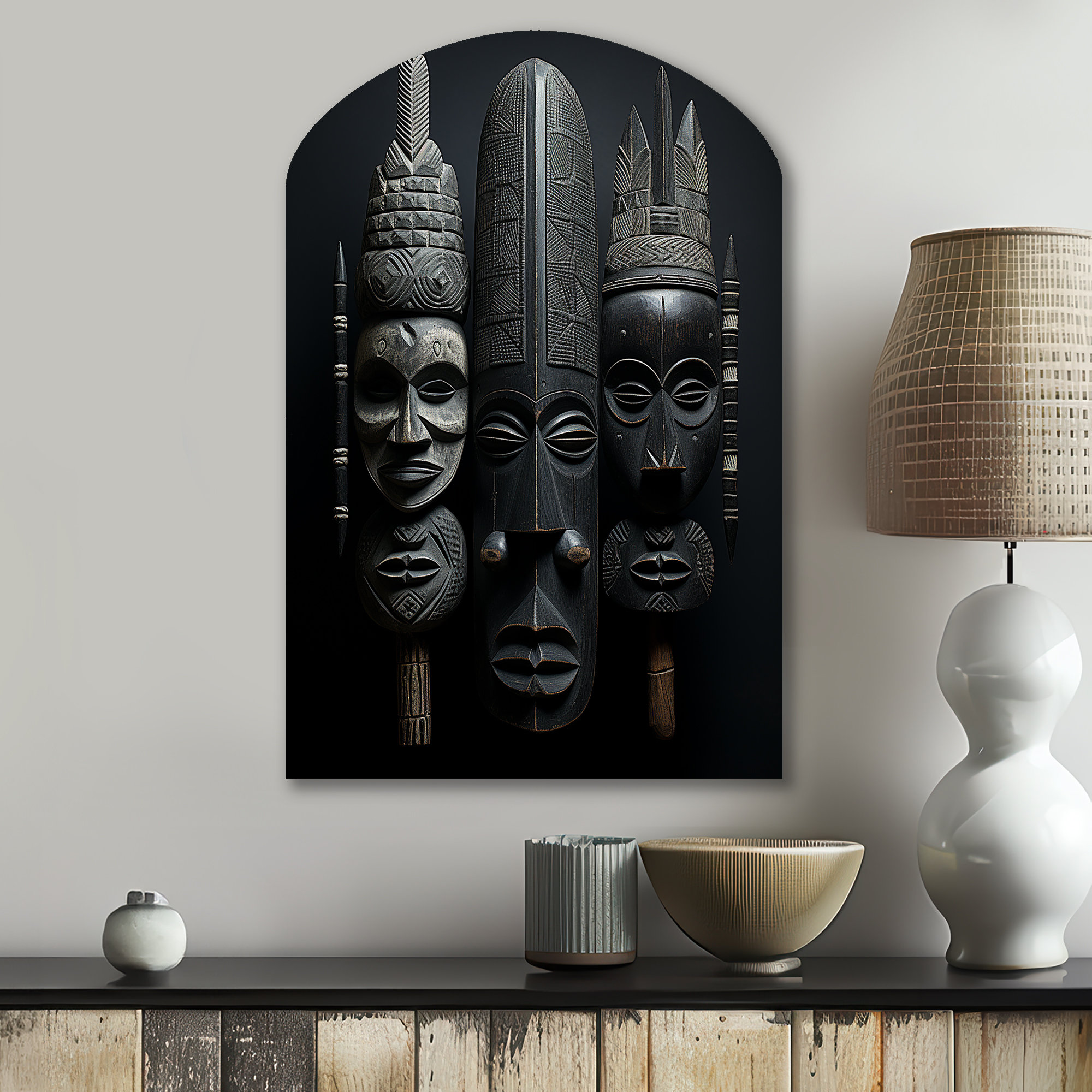 Dakota Fields African Mask - African Mask Arch Shape Irregular Metal ...