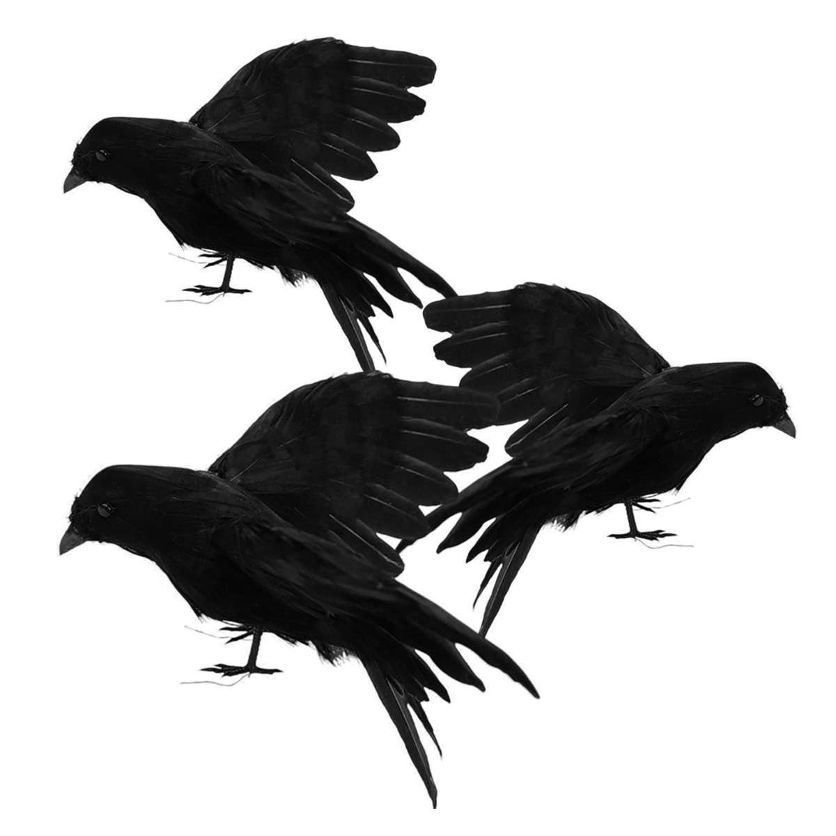 The Holiday Aisle® 3 Pack Realistic Crows Handmade Black Feathered Crow ...