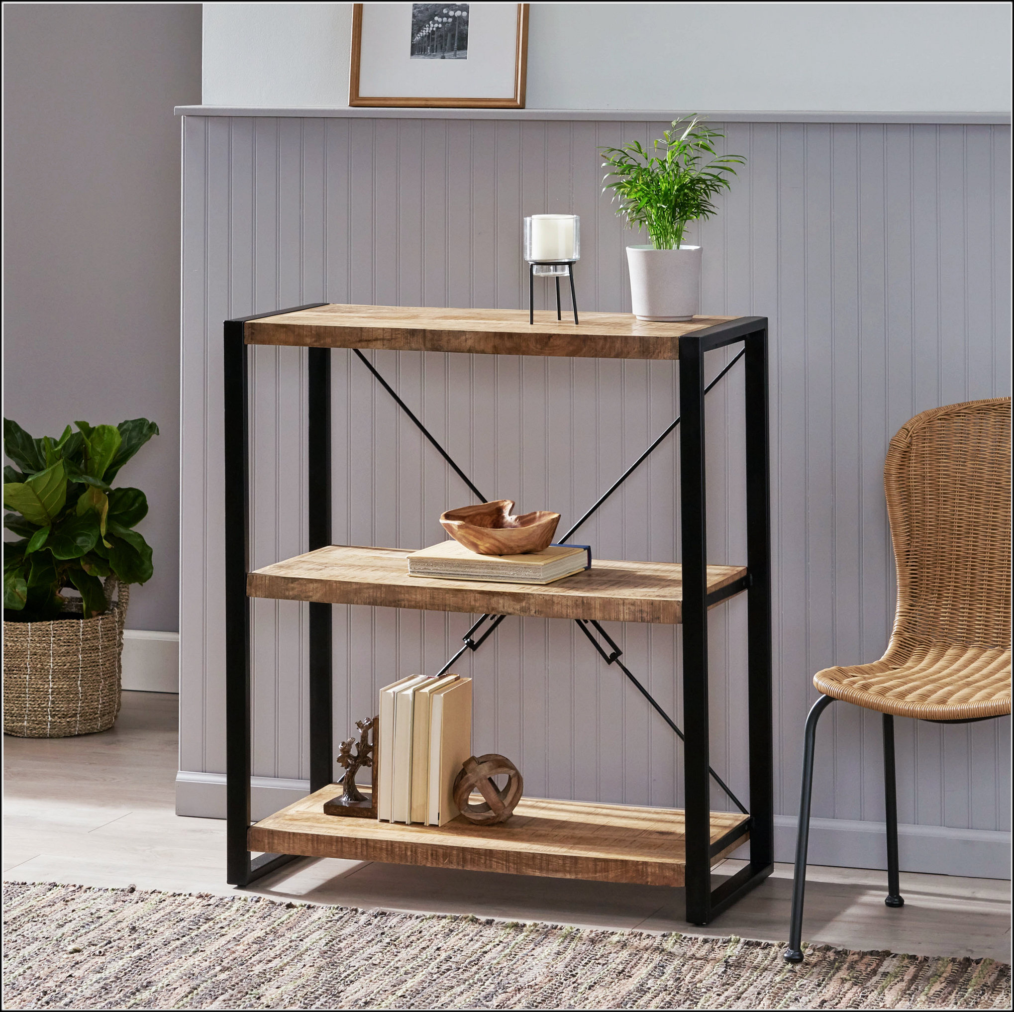 17 Stories Sturdy Wooden and Iron 3-Shelve Rack for Versatile Storage ...