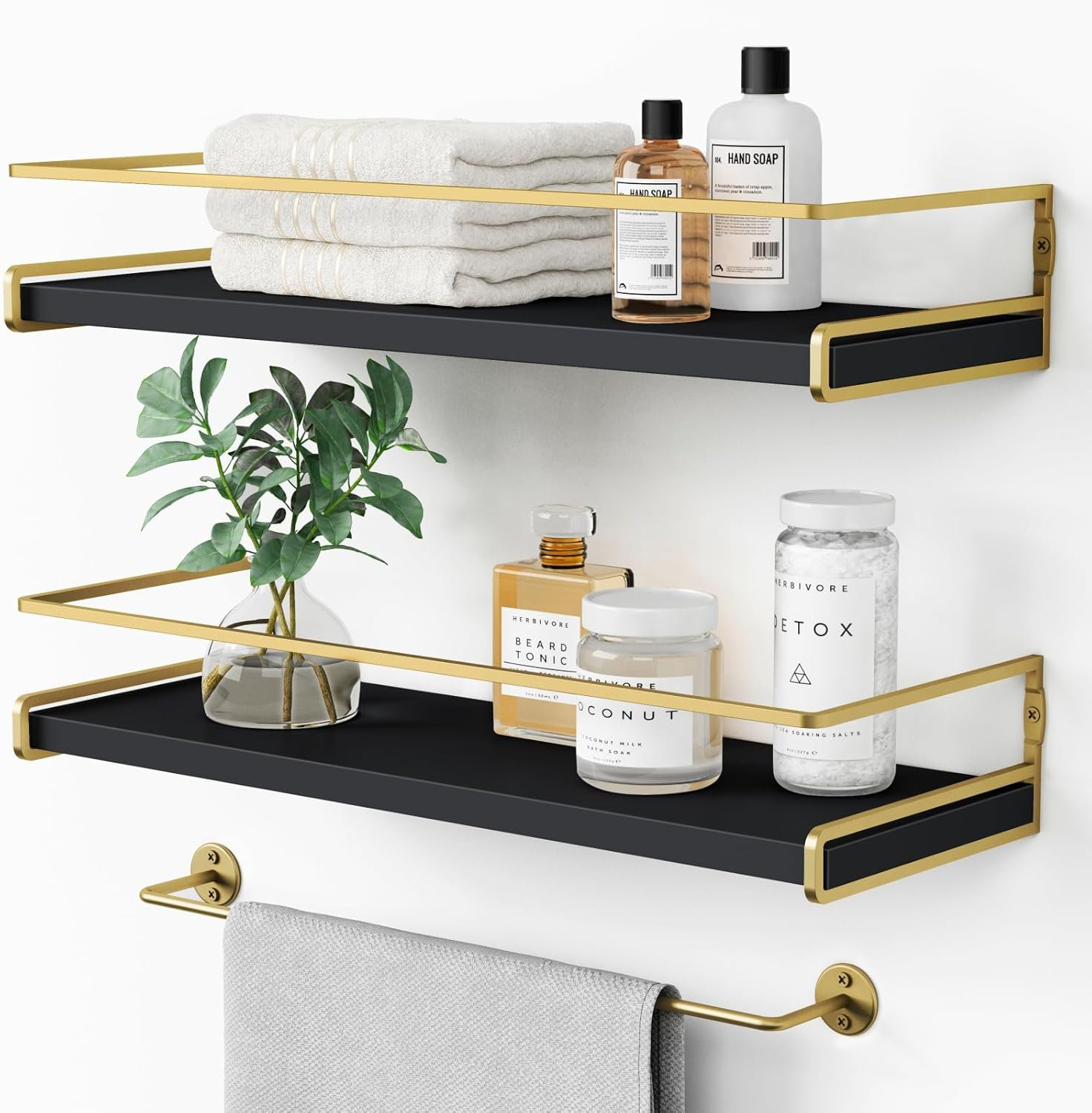 Latitude Run® Floating Shelves For Wall - Modern Black And Gold ...