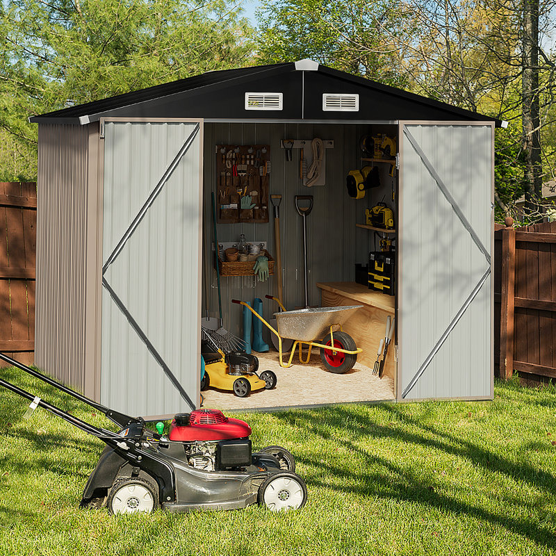 JolyDale 8 ft. W x 6 ft. D Galvanized Steel Storage Shed & Reviews ...