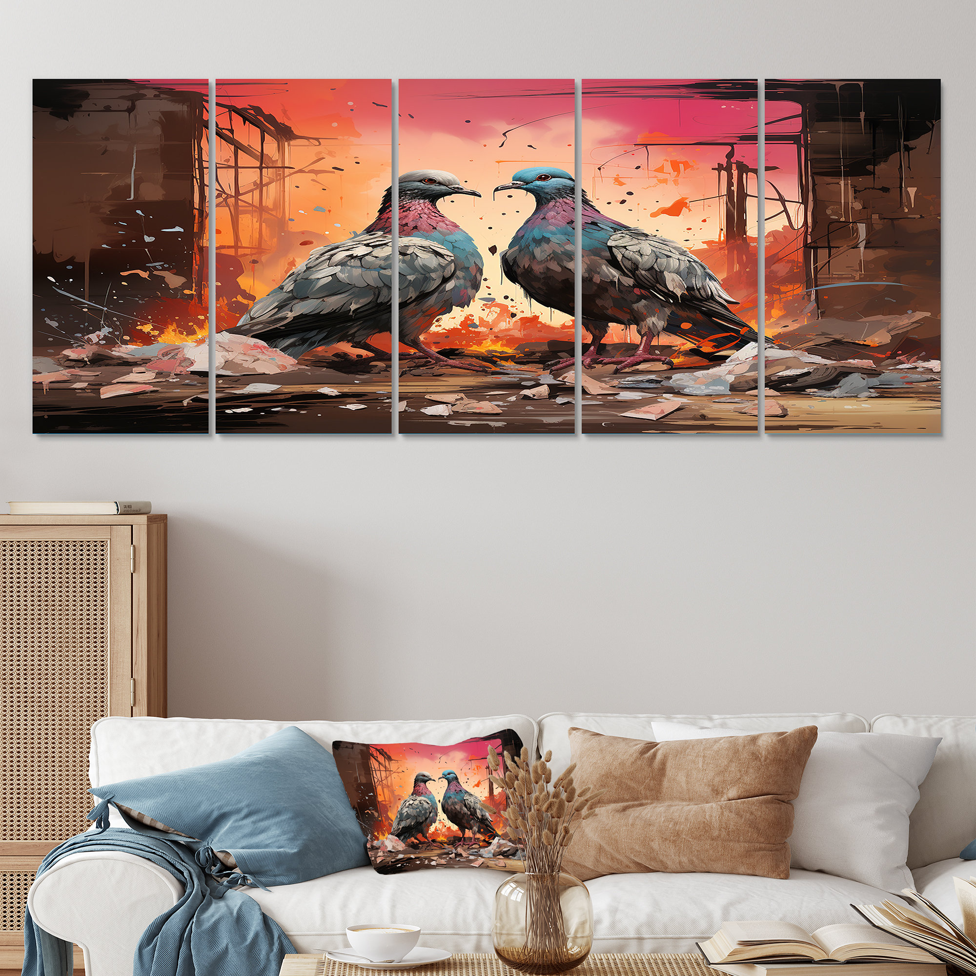 Lark Manor™ Grey And Pink Pigeons Serenade I - Pigeon 5 Piece Wall Art ...