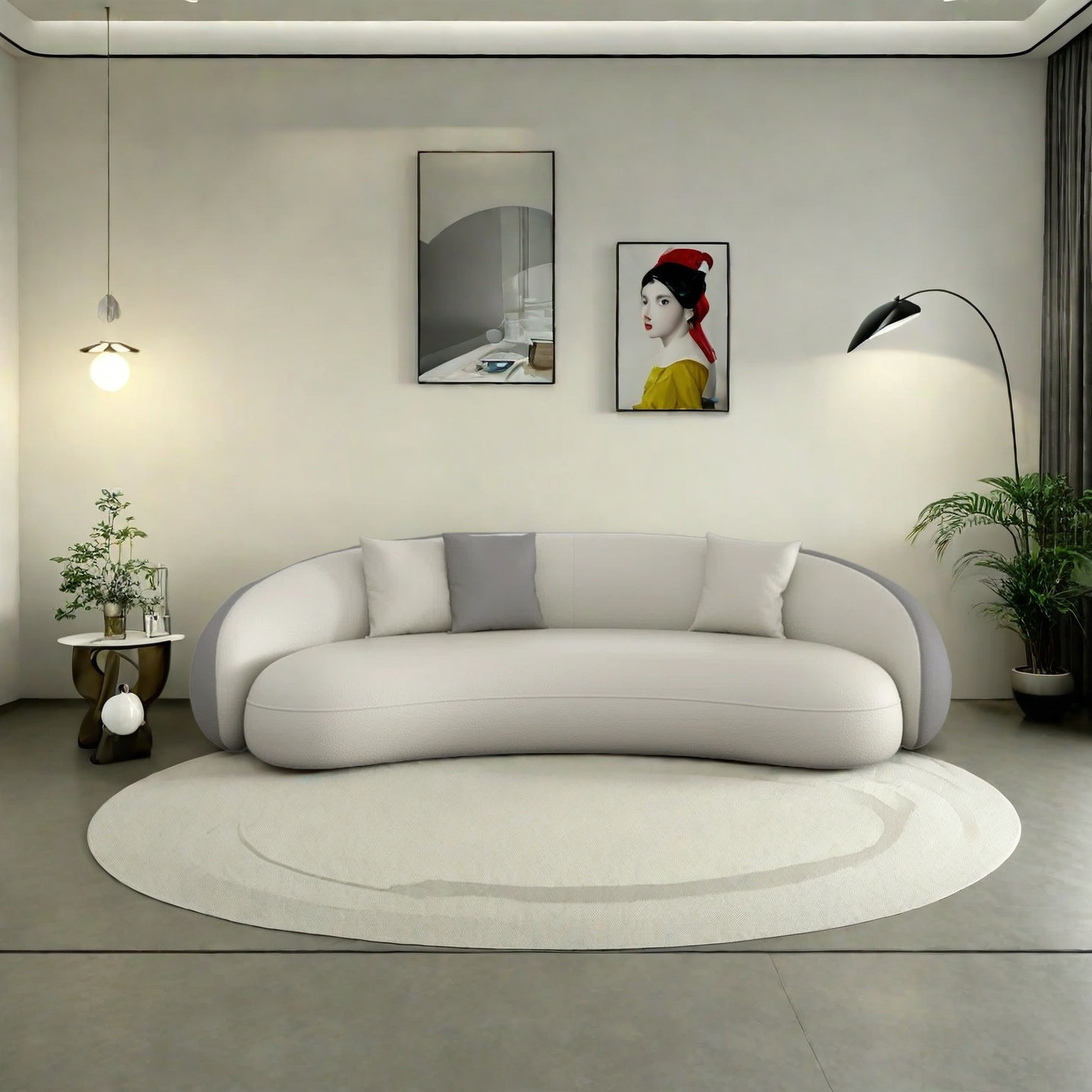 Orren Ellis Light Luxury Salon Lounge Tech Leather Curved Sofa ...