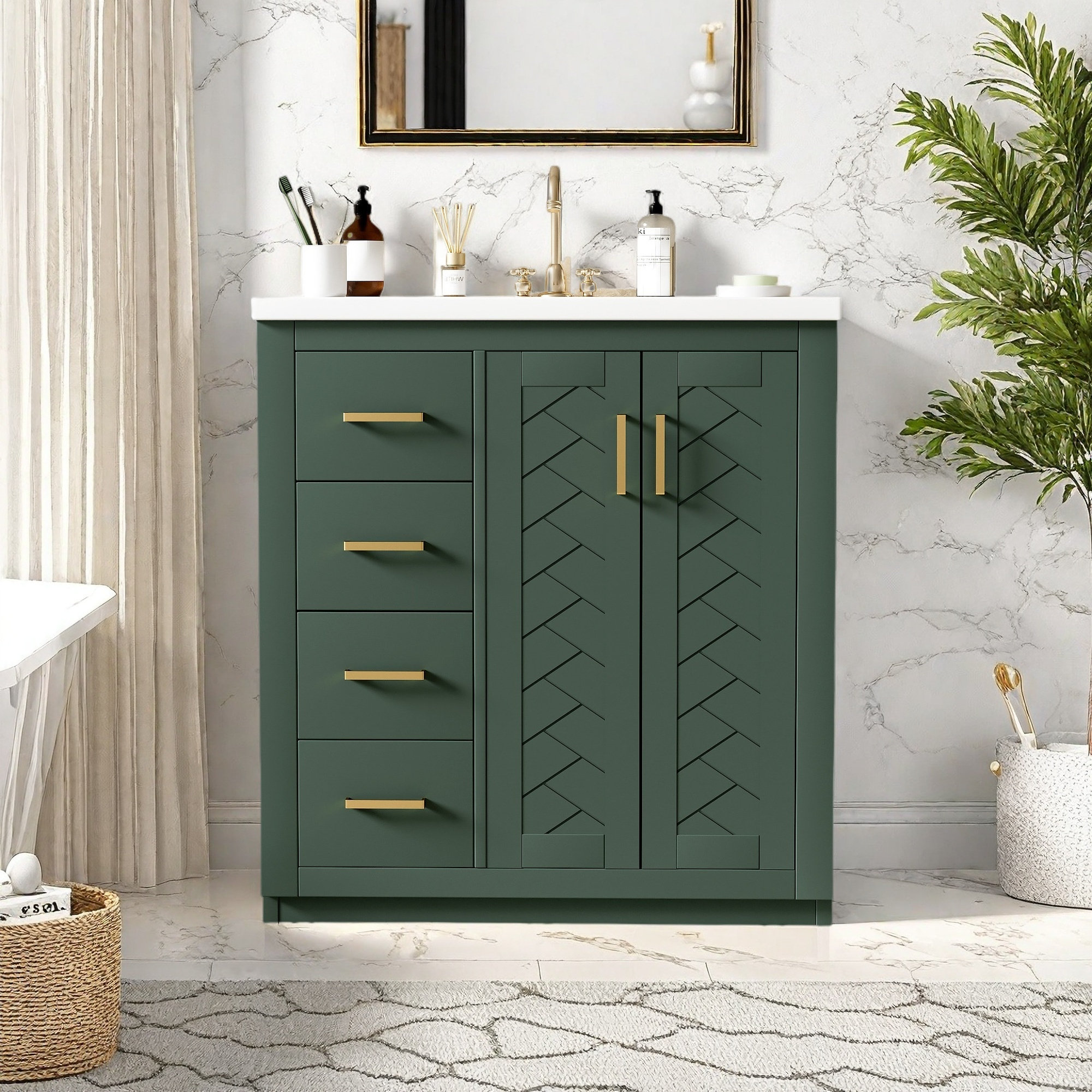 Mercer41 30 Inch Mid - Century Emerald Green Bathroom Vanity ...