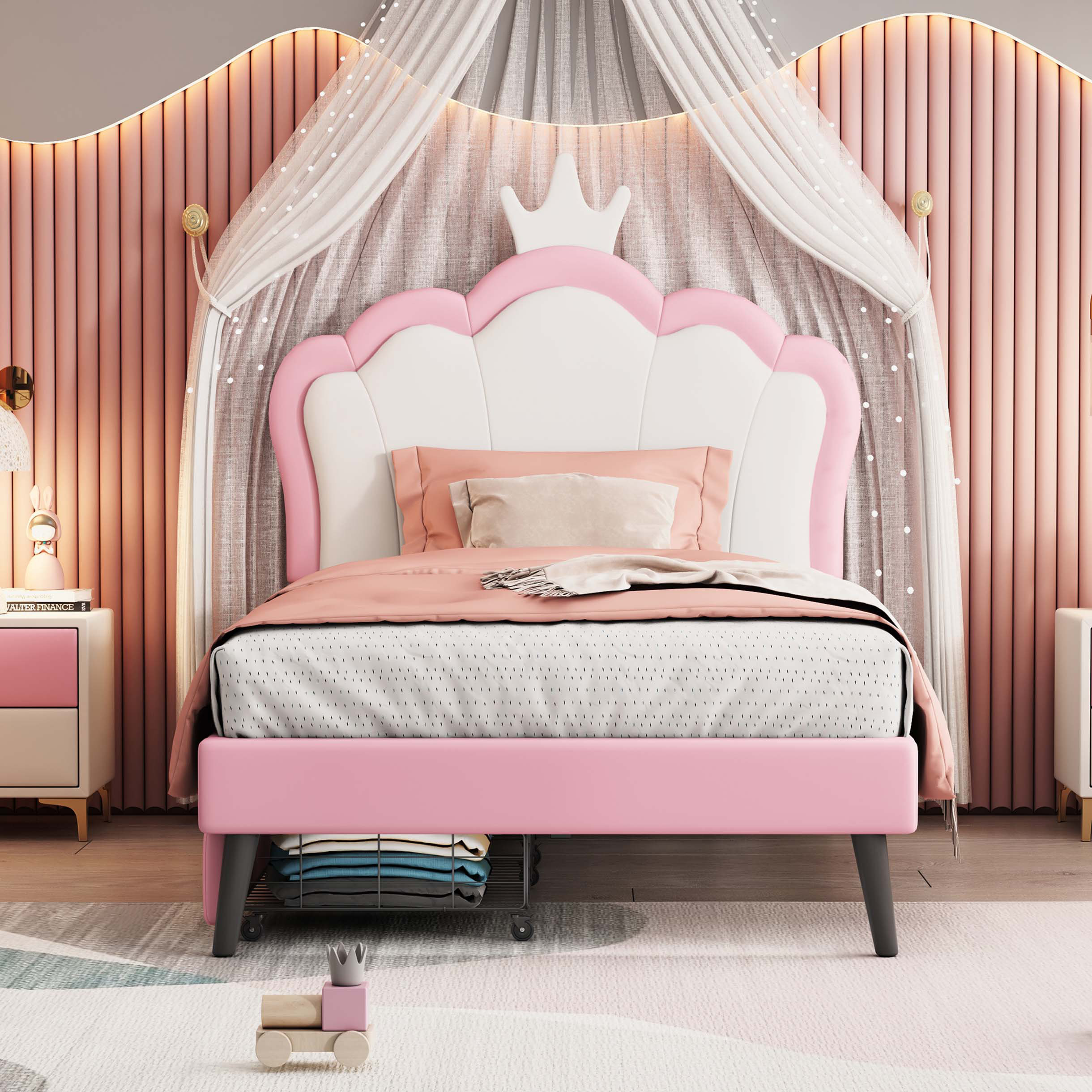Gemma Violet Twin Size Upholstered Princess Bed With Crown Headboard ...