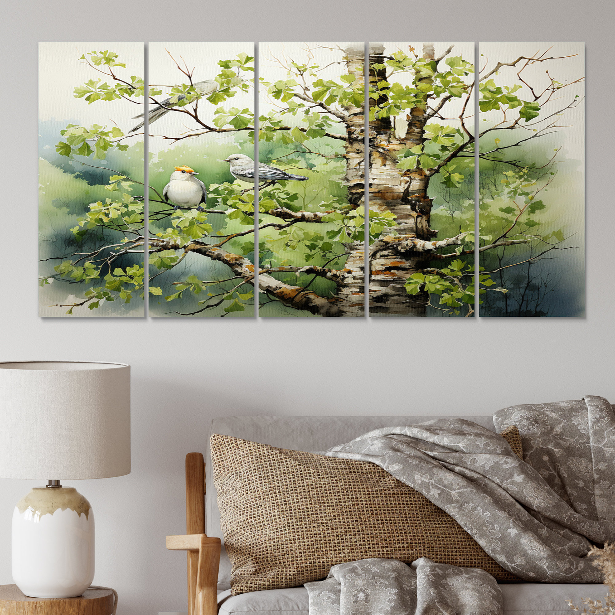 Winston Porter Green Tree Bird Sycamore Serenade - Floral Canvas Art ...
