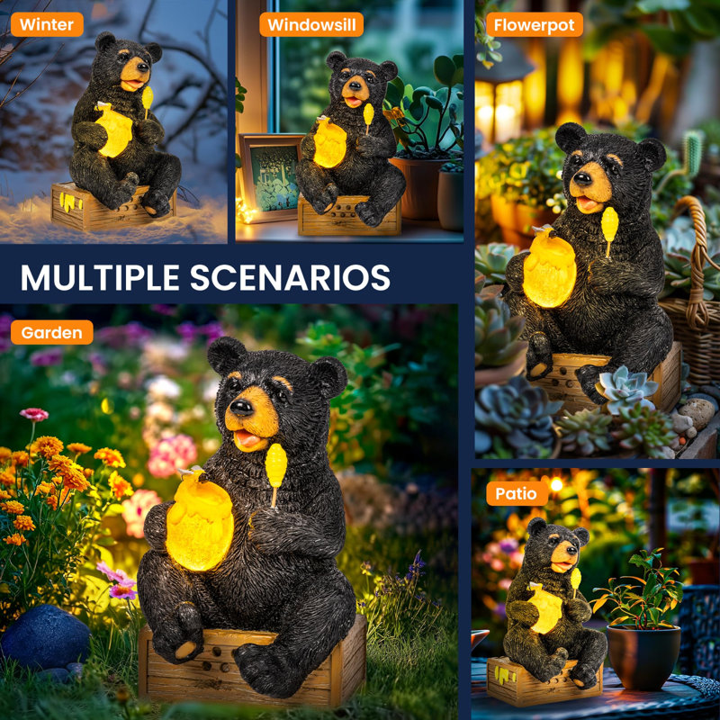 Trinx Solar Garden Cute Bear Outdoor Statues | Wayfair