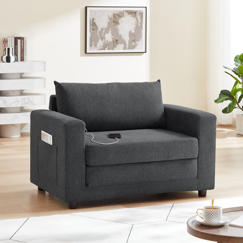 Ebern Designs Beverlye Convertible Sleeper Chair, Accent Chair with USB ...